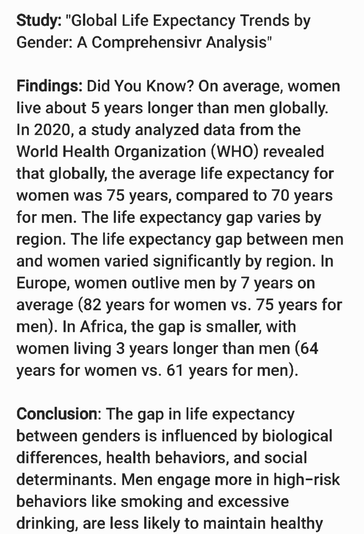 Trivia - Stat study - Study: Life Expectancy Trends Gender: A ...