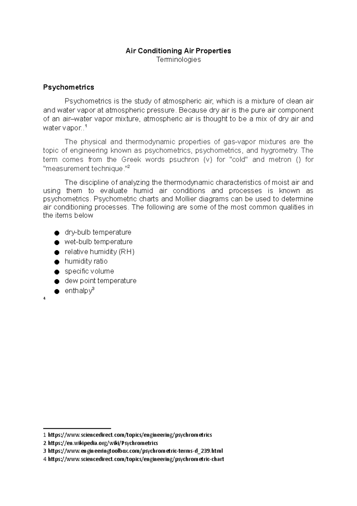 Lecture notes 4 - Air Conditioning Air Properties HVAC - Air ...