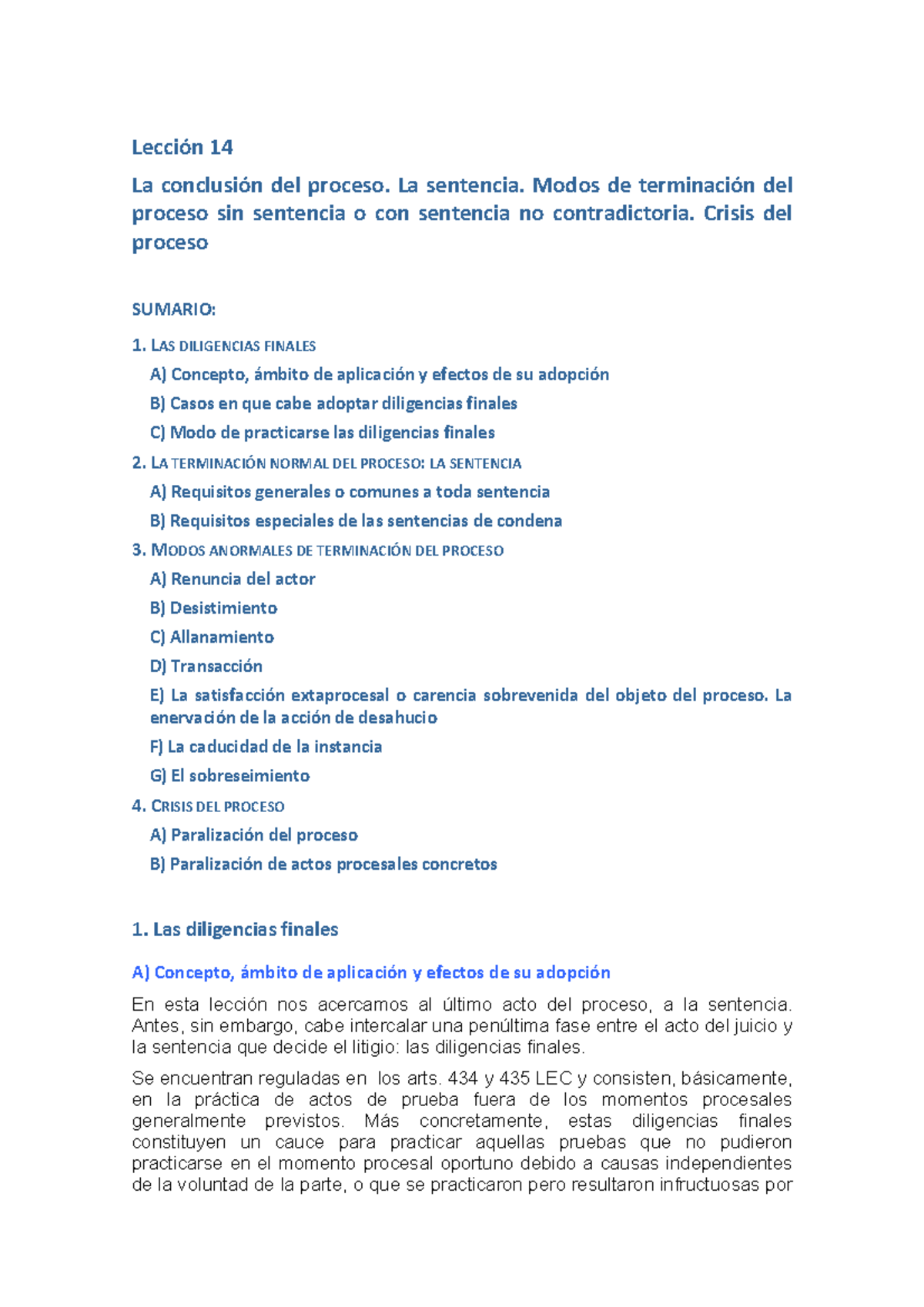 Lección 14 - Lección'14' La'conclusión'del'proceso.'La'sentencia.'Modos ...