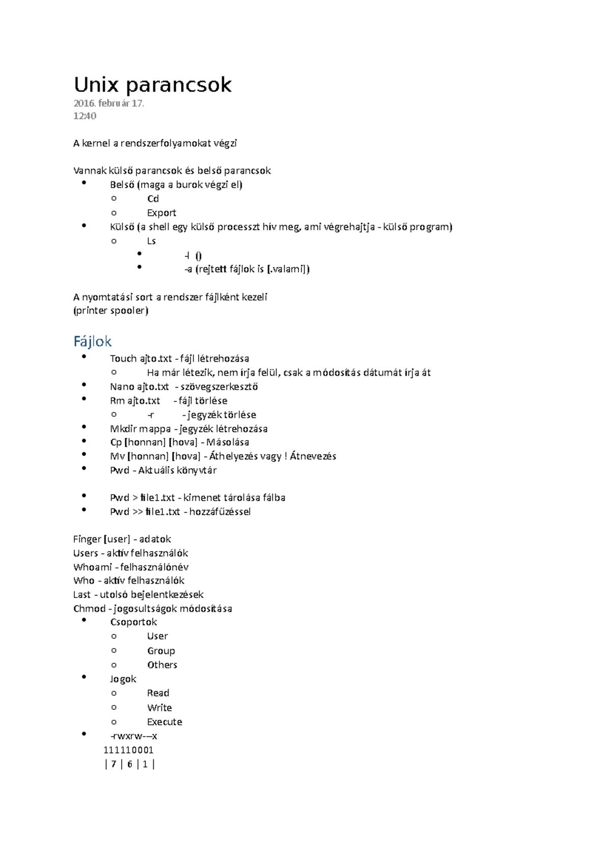 OS-Gyak - Gyakorlati anyagok - Unix parancsok 2016. február 17. 12:40 A ...