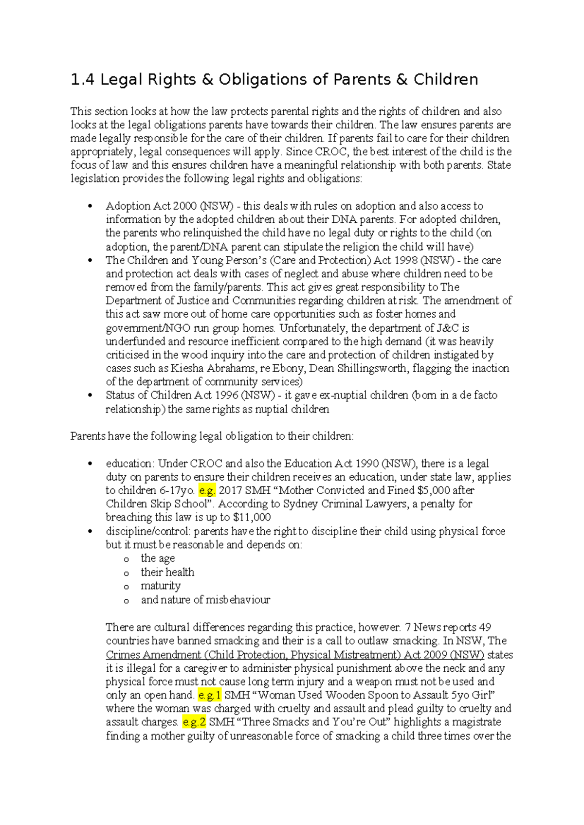 1.4 Legal Rights & Obligations of Parents & Children - 1 Legal Rights ...