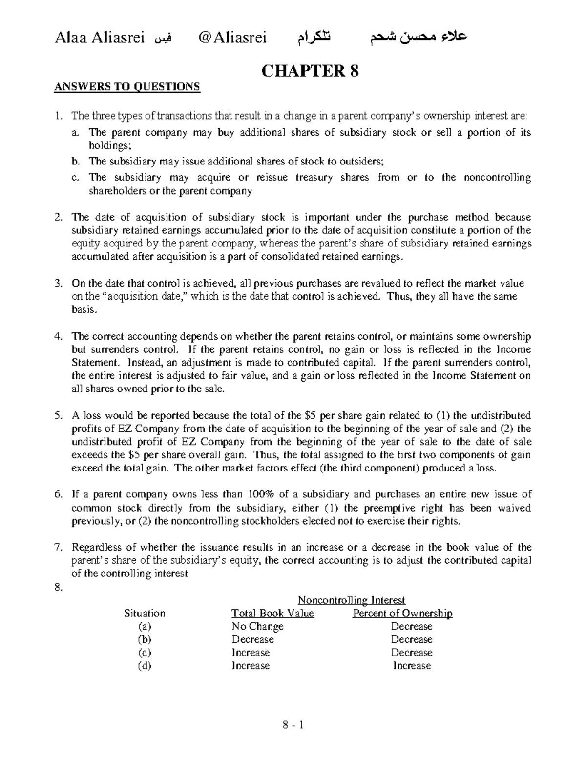 Ch08 - Book Solutions - CHAPTER 8 ANSWERS TO QUESTIONS The three types of transactions that ...