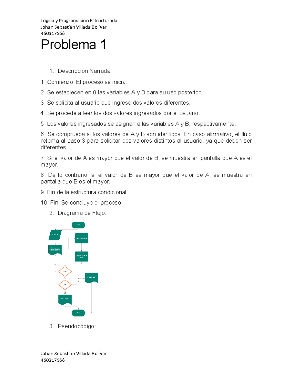 ACT2 - Lógica y Programación Estructurada Johan Sebastián Villada Bolivar 460317366 Problema 1 1 ...