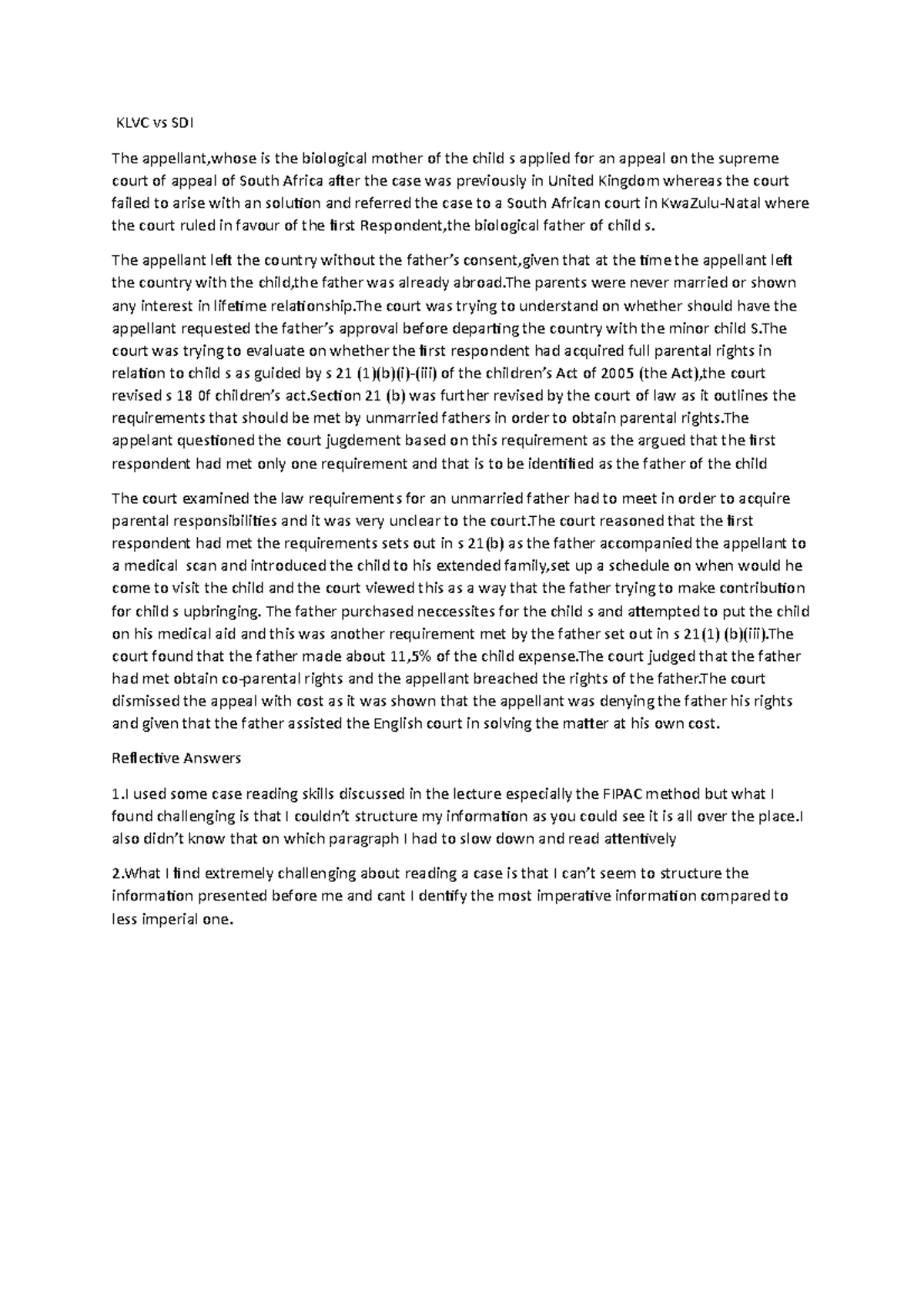 KLVC vs SDI - this is a case you can use to practice your case analysis ...