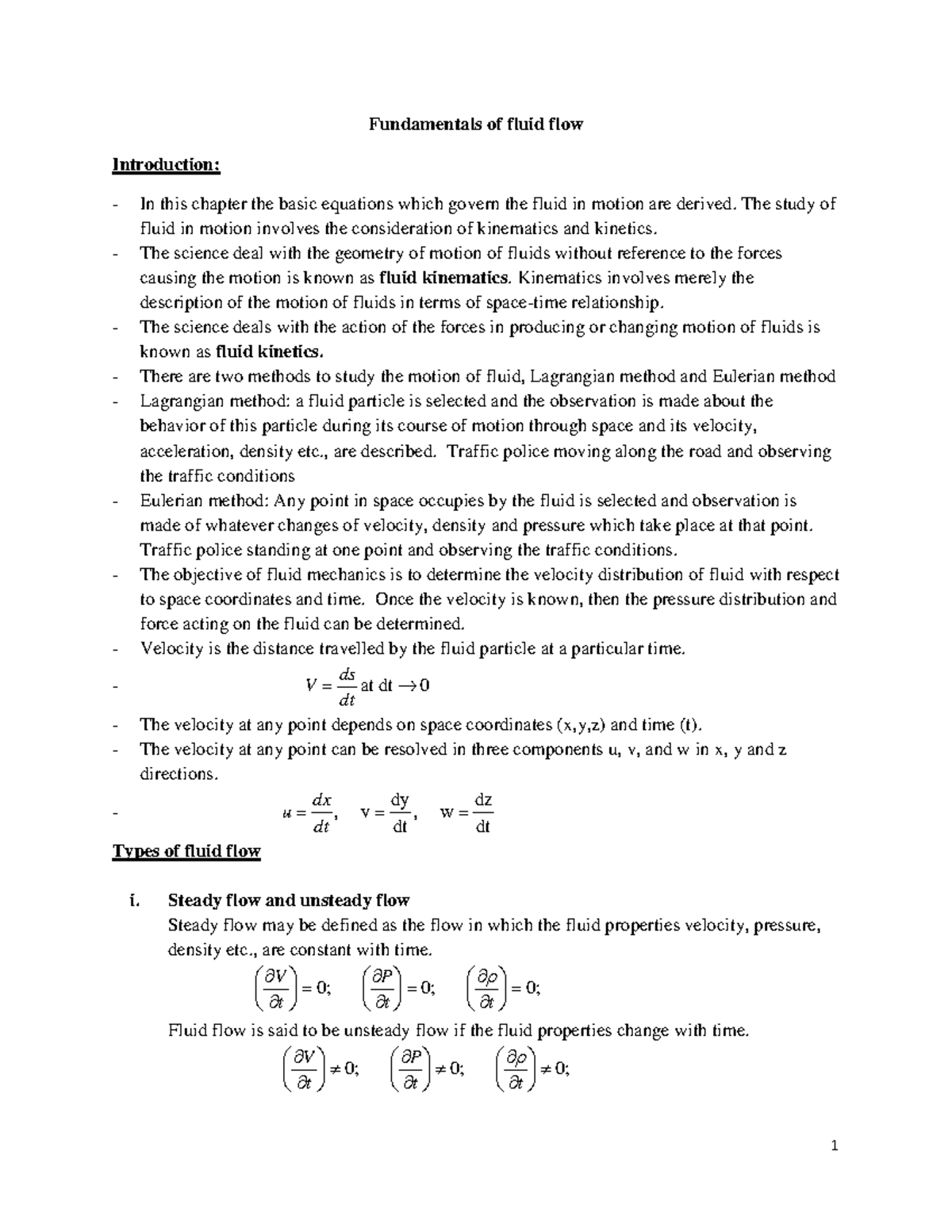 4. Fundamentals of fluid flow - Fundamentals of fluid flow Introduction: In this chapter the ...