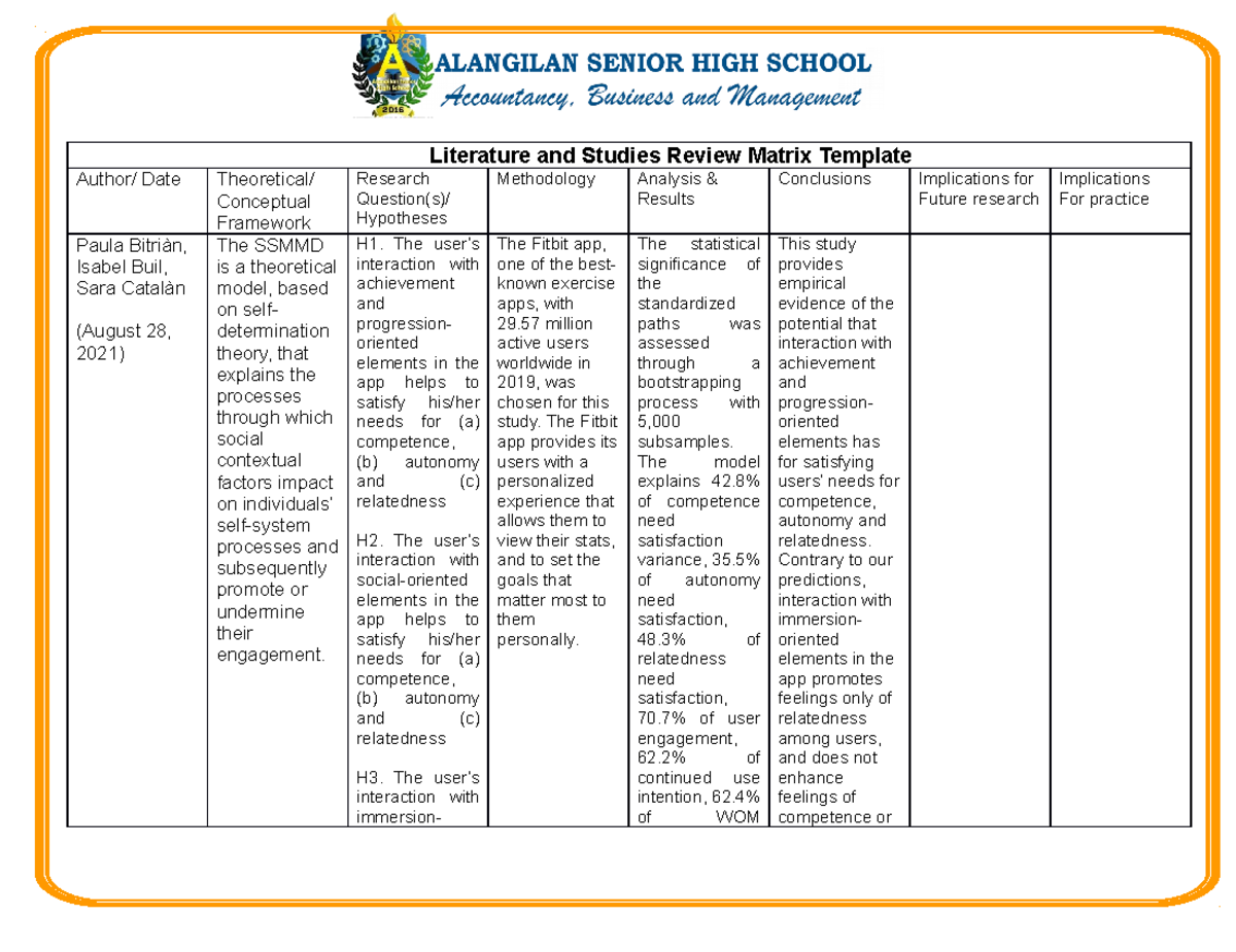 Matrix template rrs group 8 Auto Recovered - Literature and Studies ...