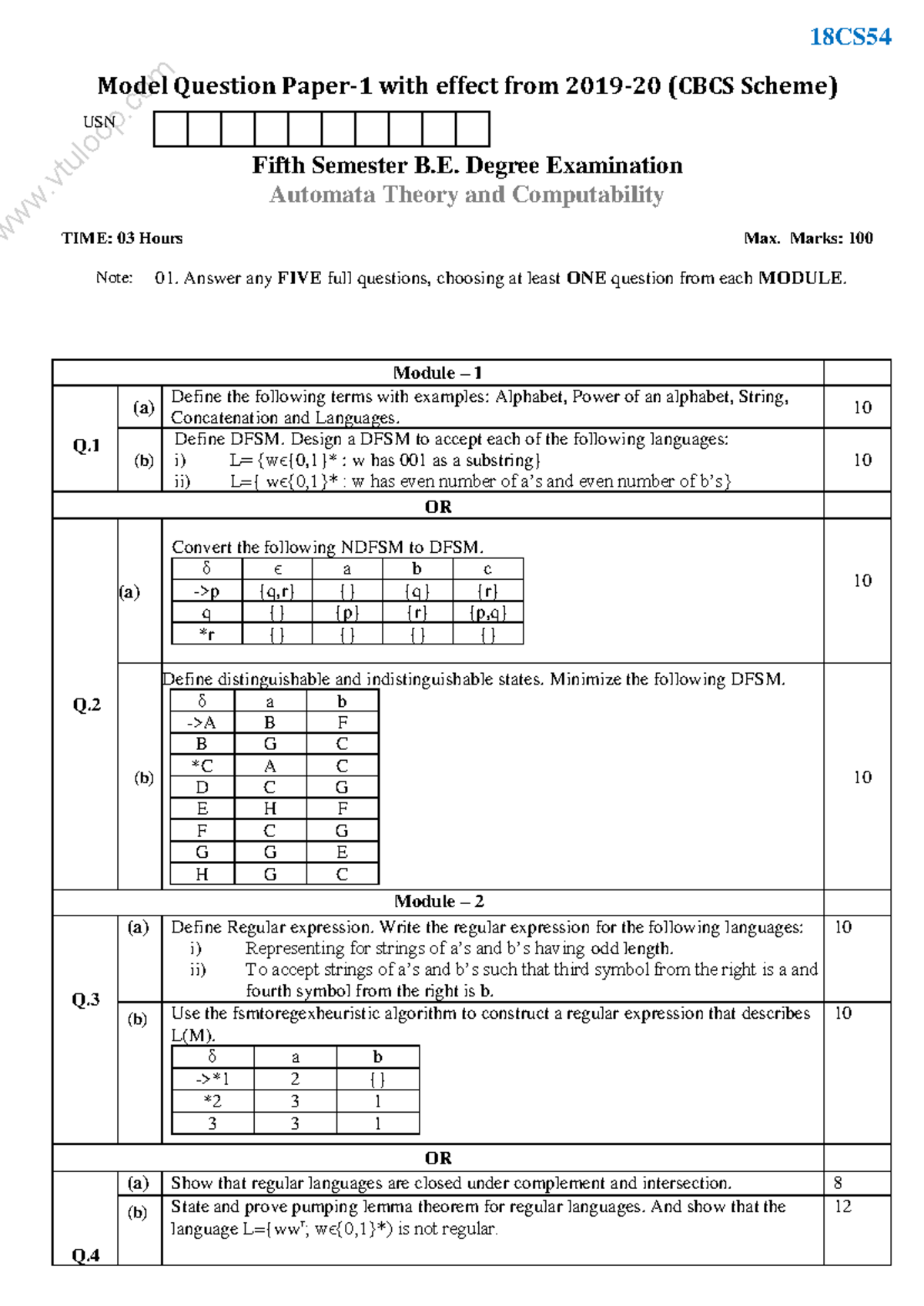 18CS54 - Practice - Model Question Paper-1 with effect from 2019-20 ...