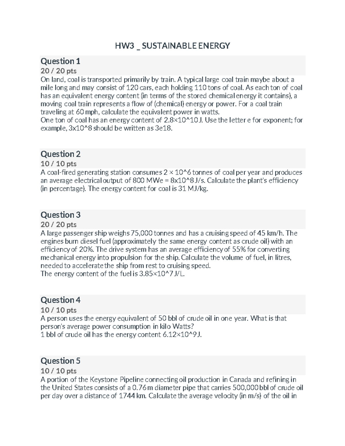 HW3 Questions and Solutions Sustainable Energy - HW3 _ SUSTAINABLE ...