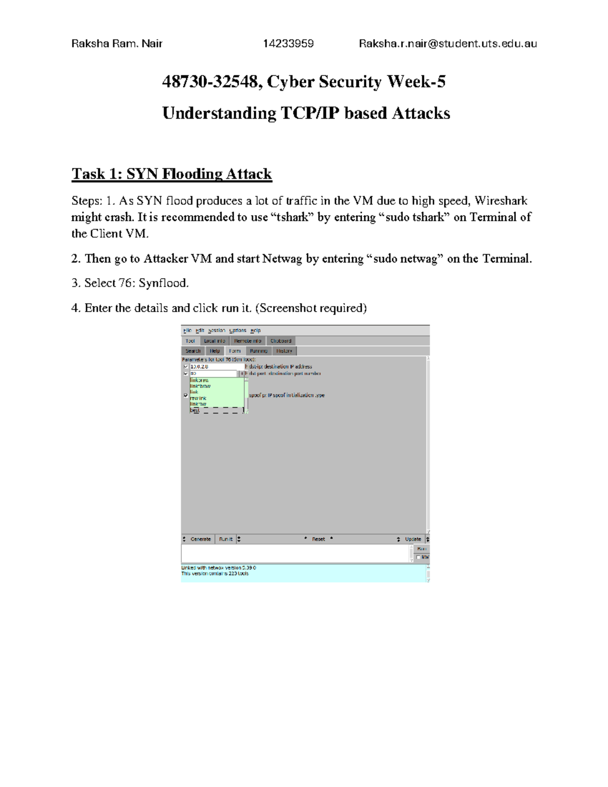 Raksha Nair-Tut4-32548-Cmp05 - 48730 - 32548, Cyber Security Week- 5 Understanding TCP/IP based ...