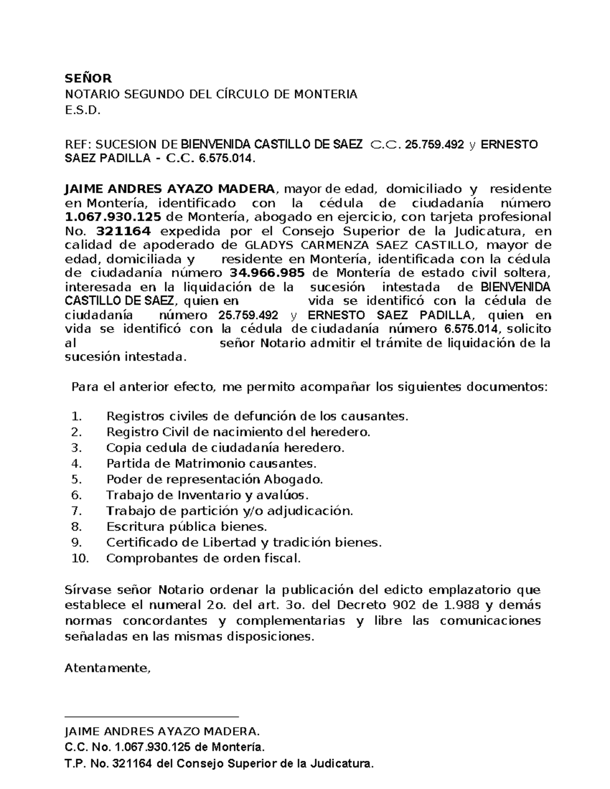 Sucesion liquidacion sociedad conyugal gladys Corregida - SEÑOR NOTARIO SEGUNDO DEL CÍRCULO DE ...