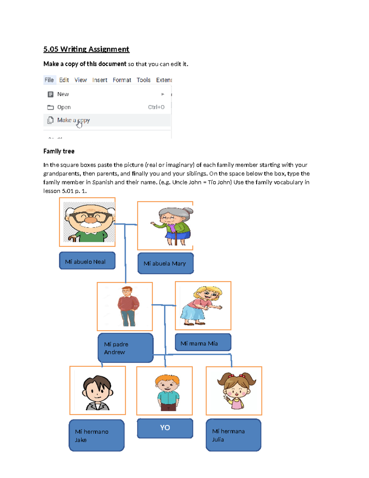 5.05 Escribamos una descripcion de mi familia. - 5 Writing Assignment ...