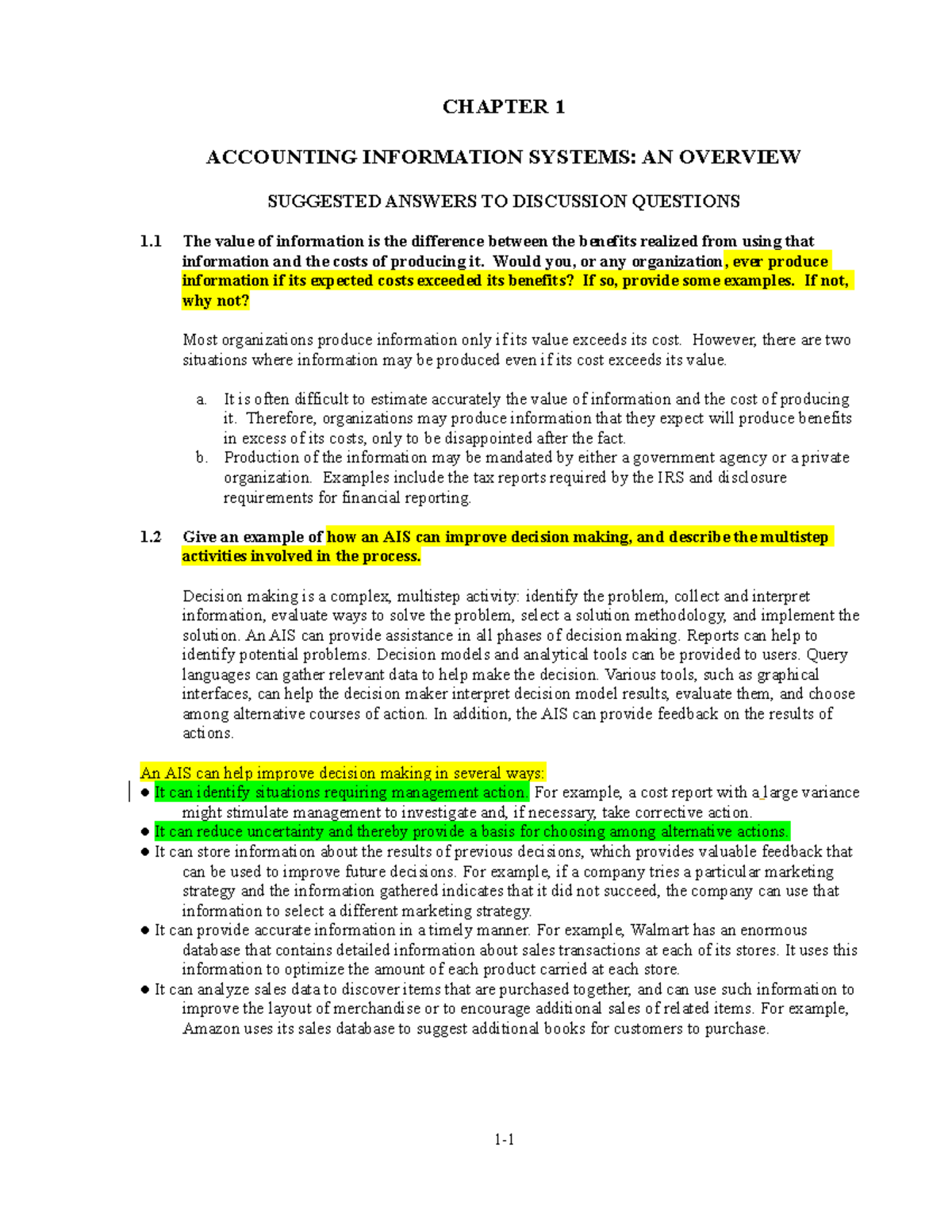 Tutorial 1 - accounting information system - CHAPTER 1 ACCOUNTING INFORMATION SYSTEMS: AN ...