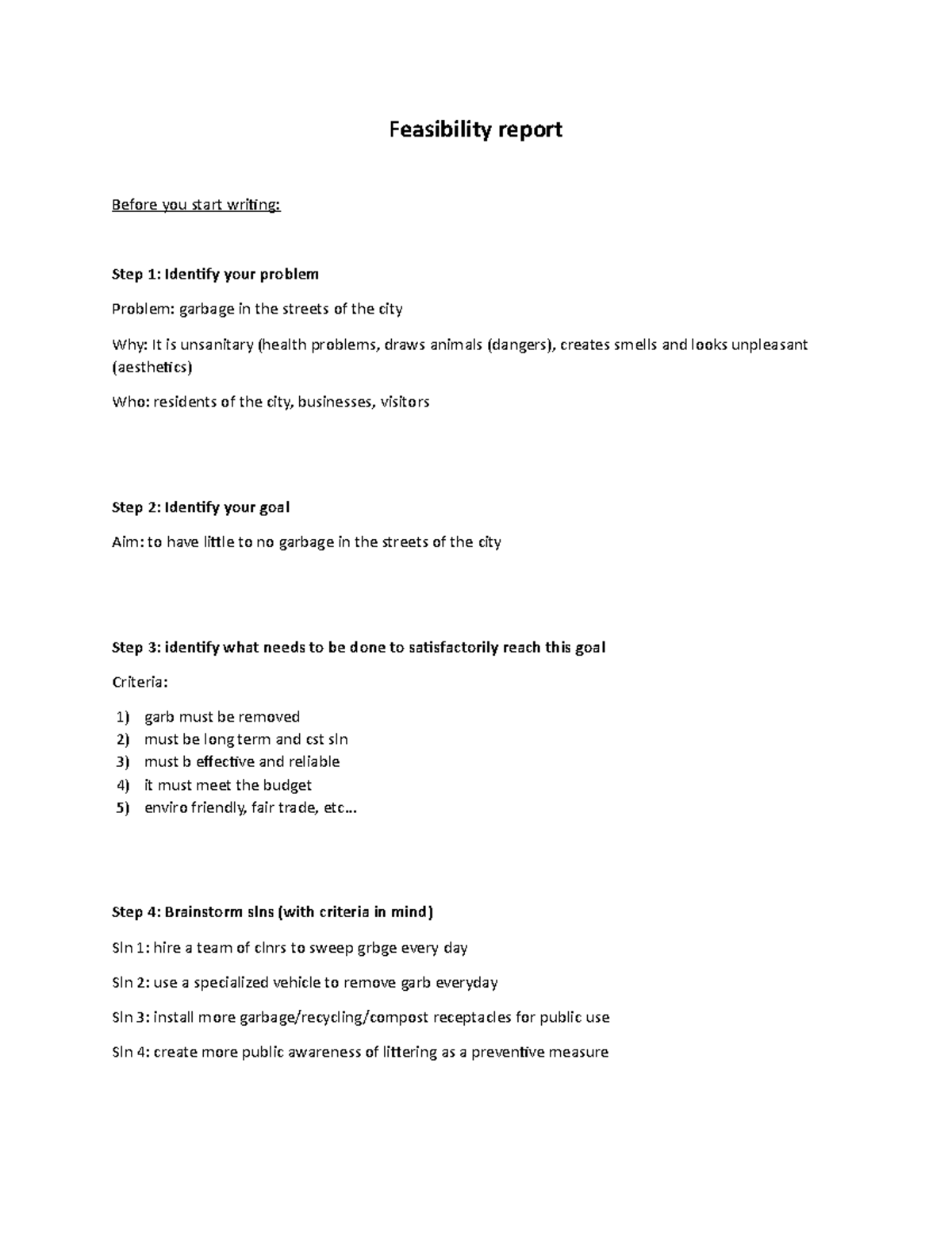 Feasibility report notes tutorial - Feasibility report Before you start ...