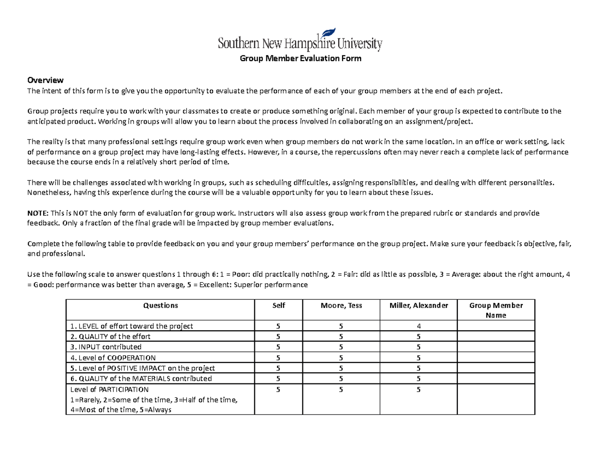 Group Member Evaluation Form - Group Member Evaluation Form Overview ...