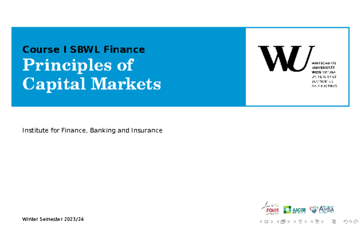 Main slides all - Course I SBWL Finance Principles of Capital Markets ...
