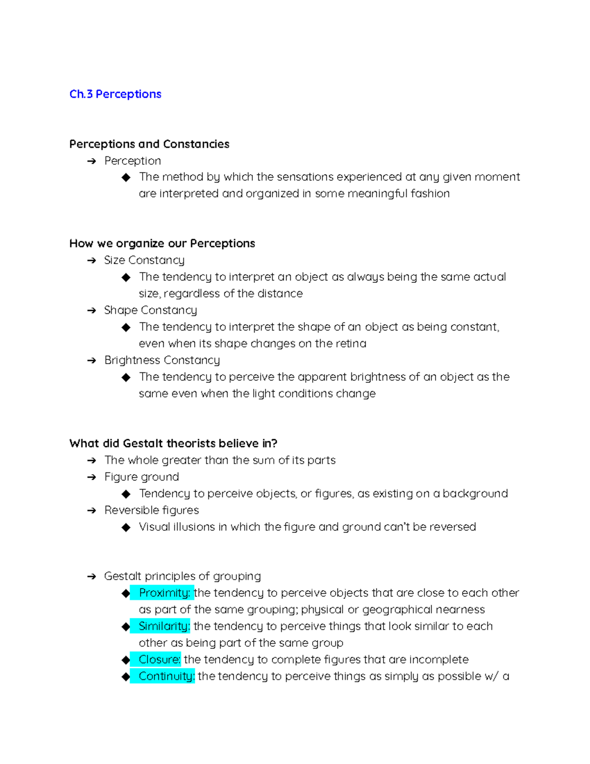 Chapter 3 Perceptions - Ch Perceptions Perceptions and Constancies ...