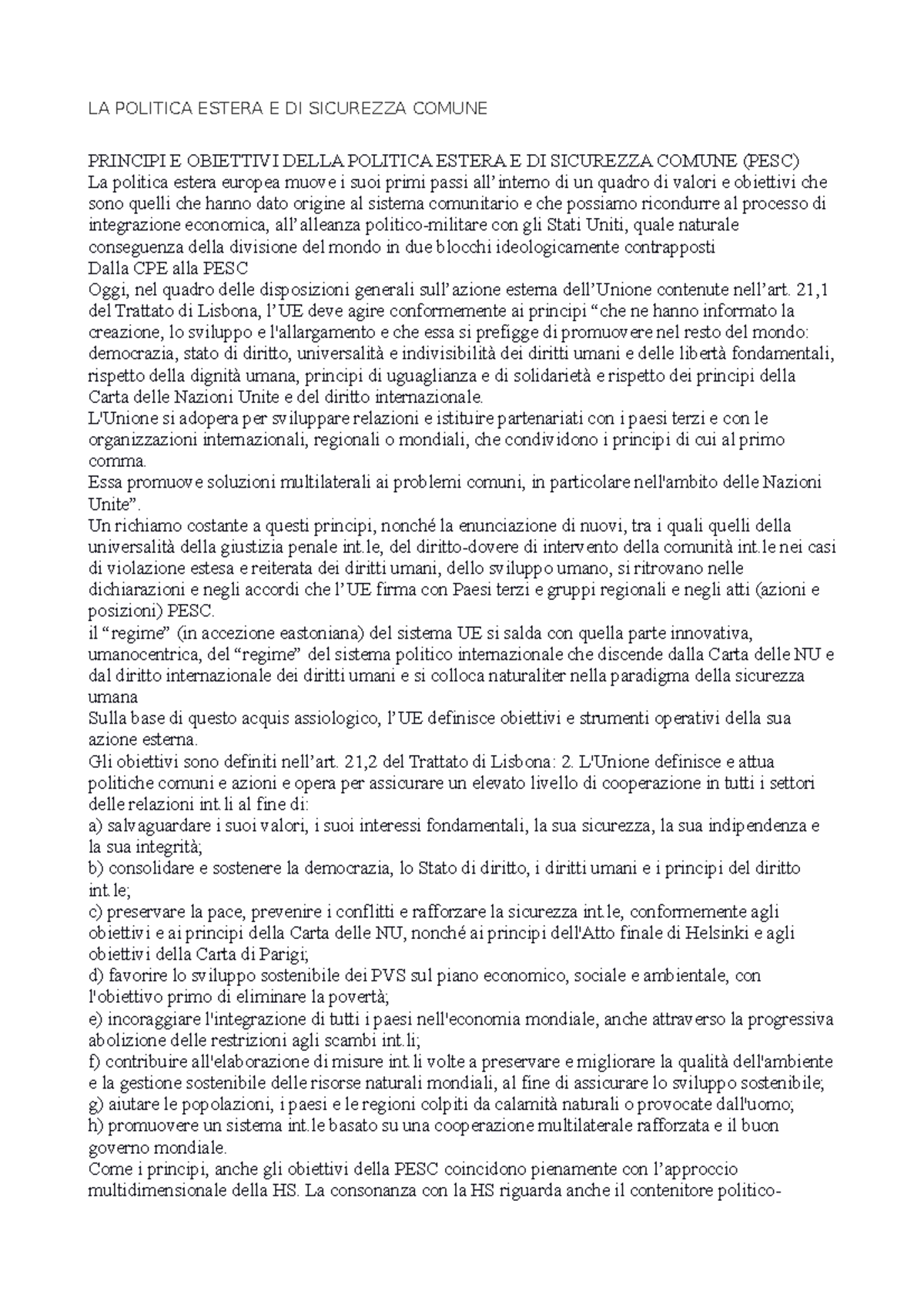 PESC - preparazione esame sistema politico dell'Unione europea - LA ...