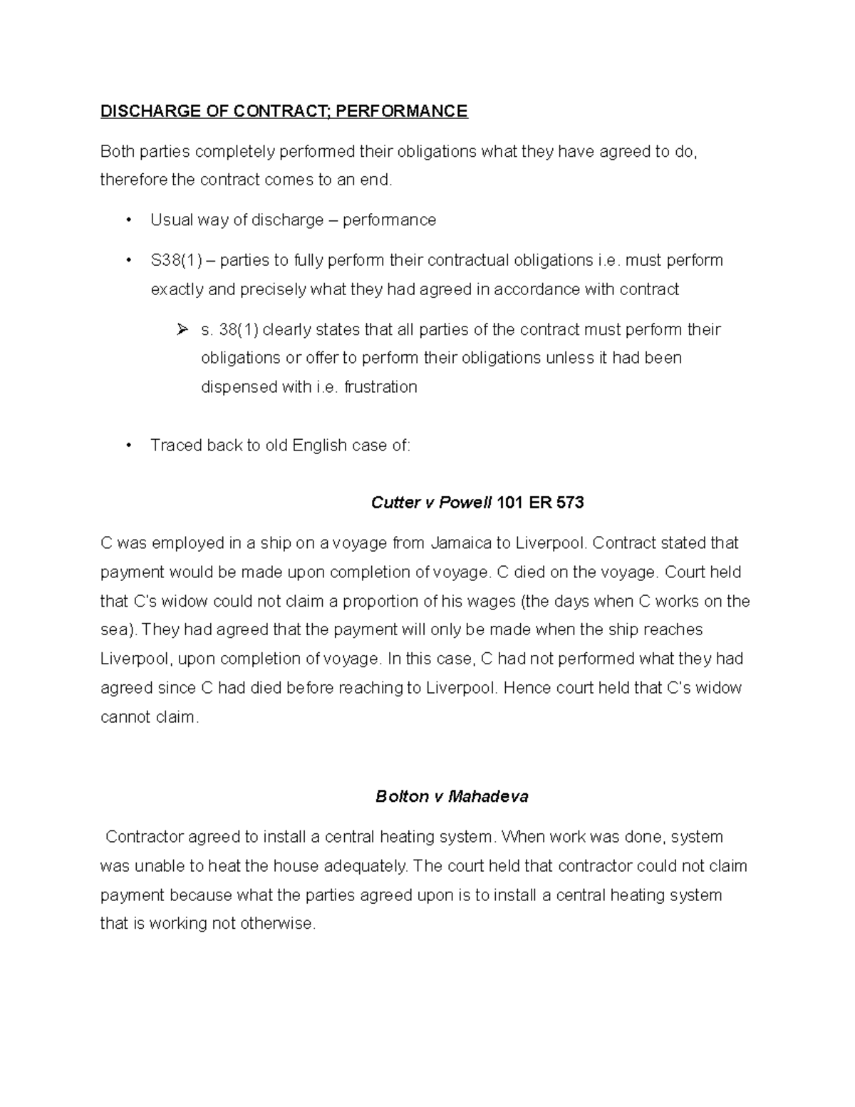 Discharge by Performance - DISCHARGE OF CONTRACT; PERFORMANCE Both ...