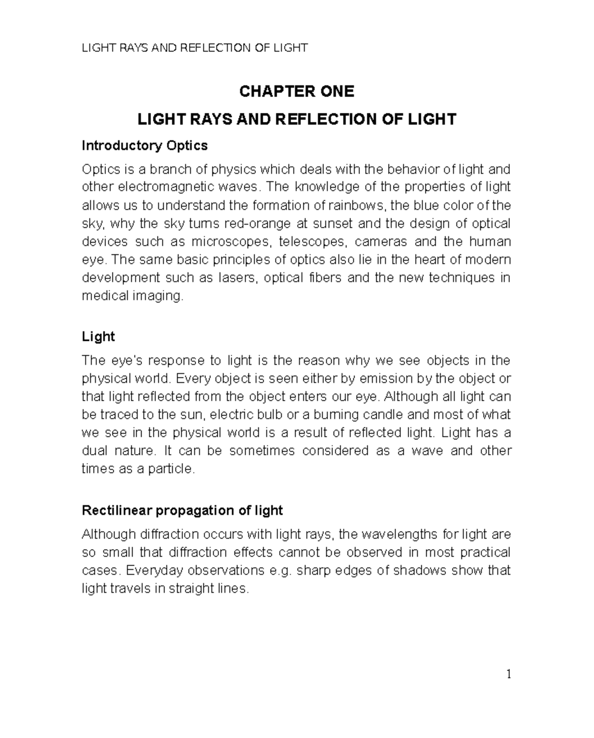 CHP 1 Light rays2003 - helps chem stu - LIGHT RAYS AND REFLECTION OF LIGHT CHAPTER ONE LIGHT ...