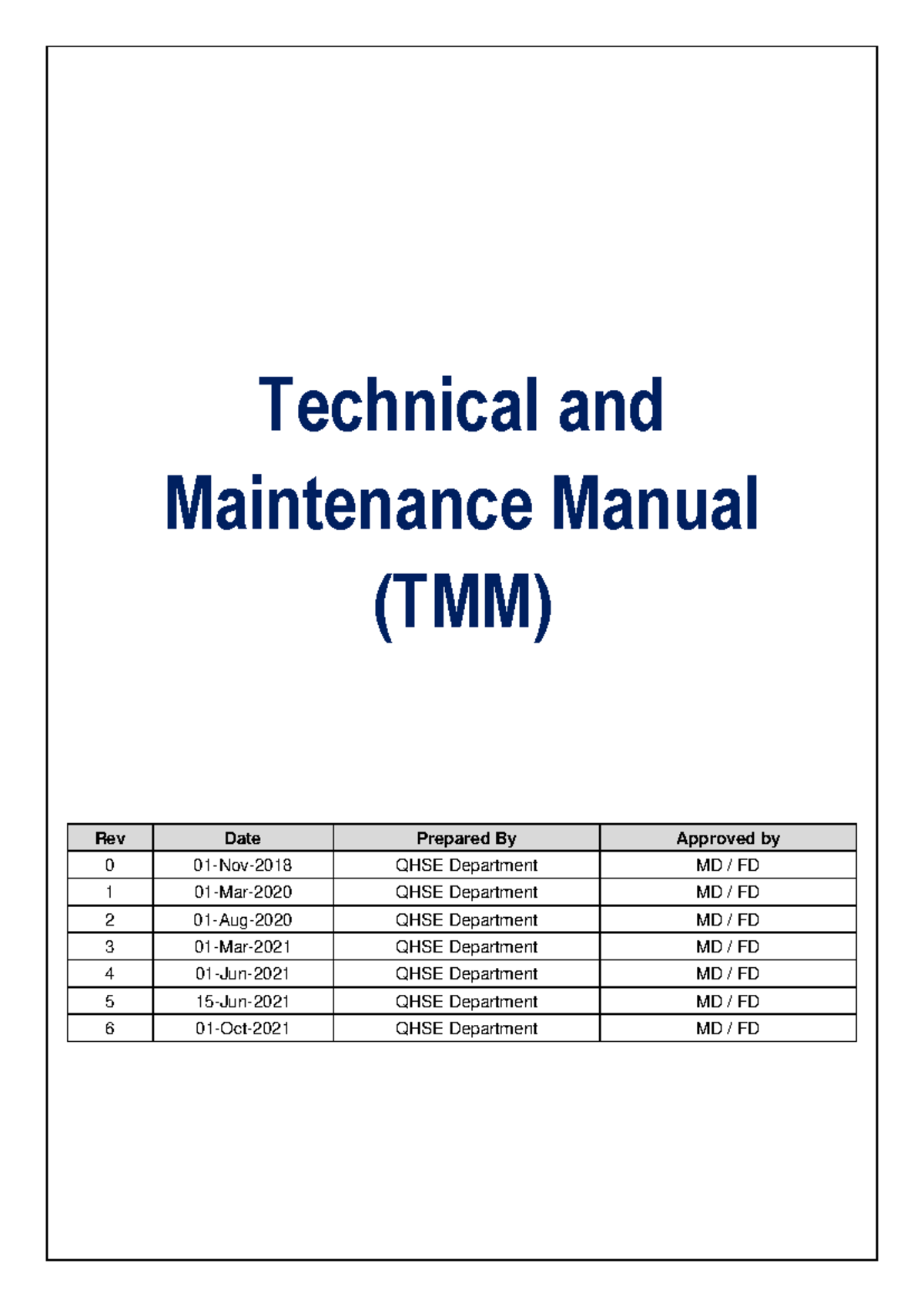 0.0 Record of Changes - TMM - Mechanical engineering - Technical and ...