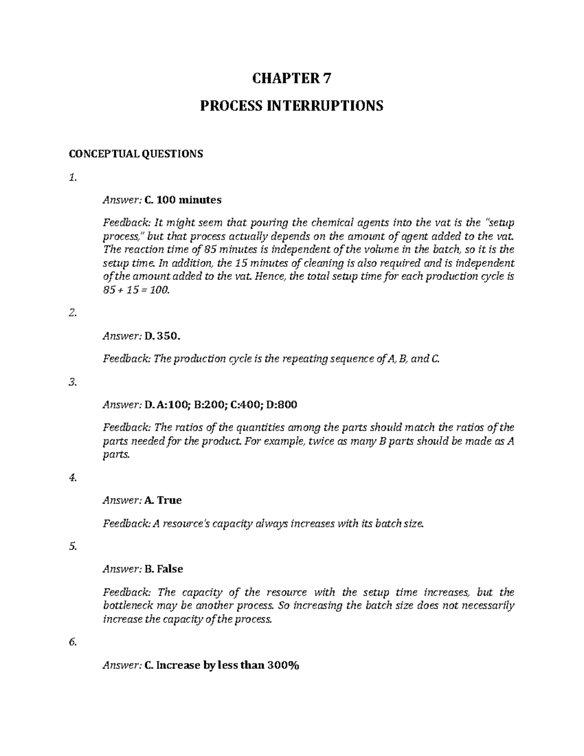 SM Cachon Terw1e Ch07 - good for practice - CHAPTER 7 PROCESS INTERRUPTIONS CONCEPTUAL QUESTIONS ...