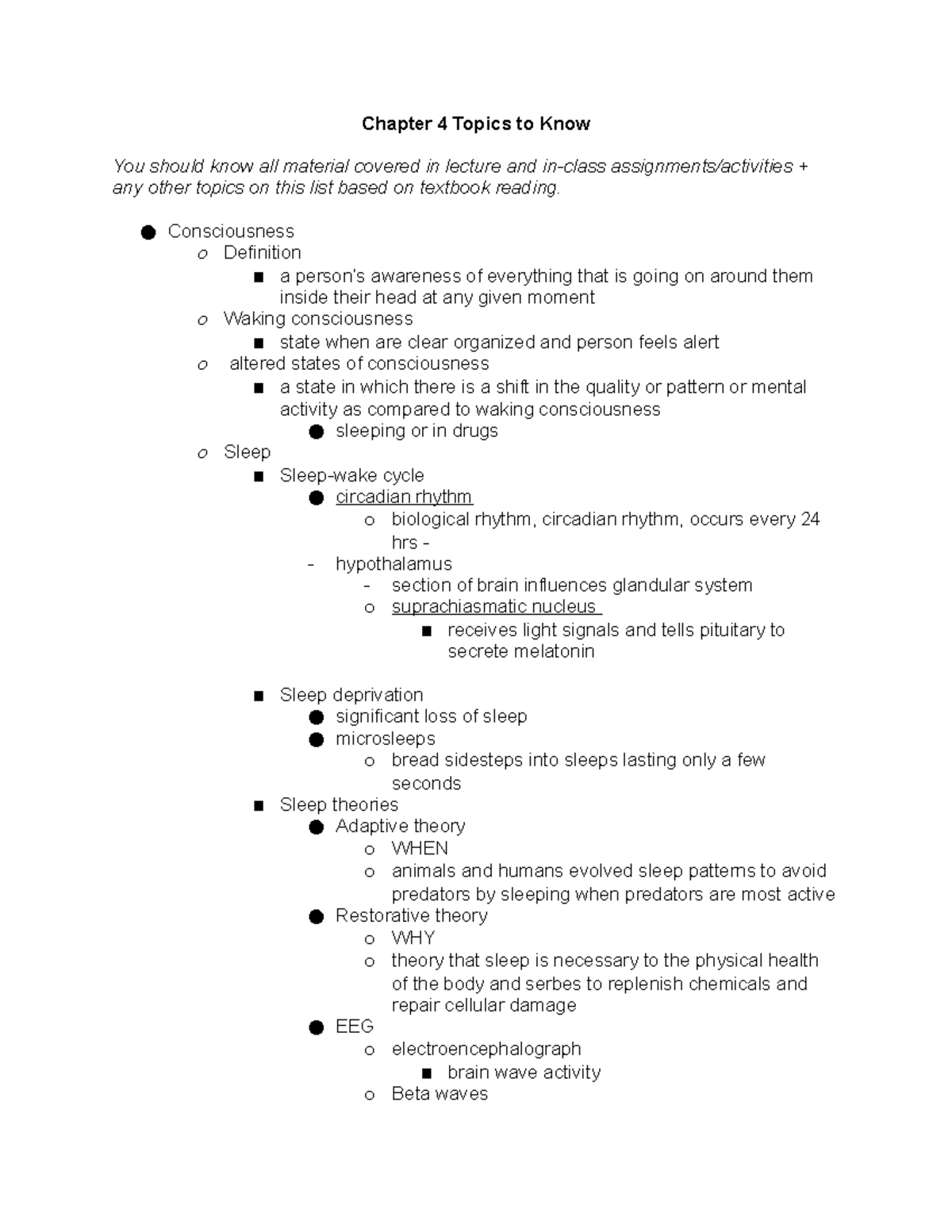 Topics to Know List- Chapter 4 - Chapter 4 Topics to Know You should ...