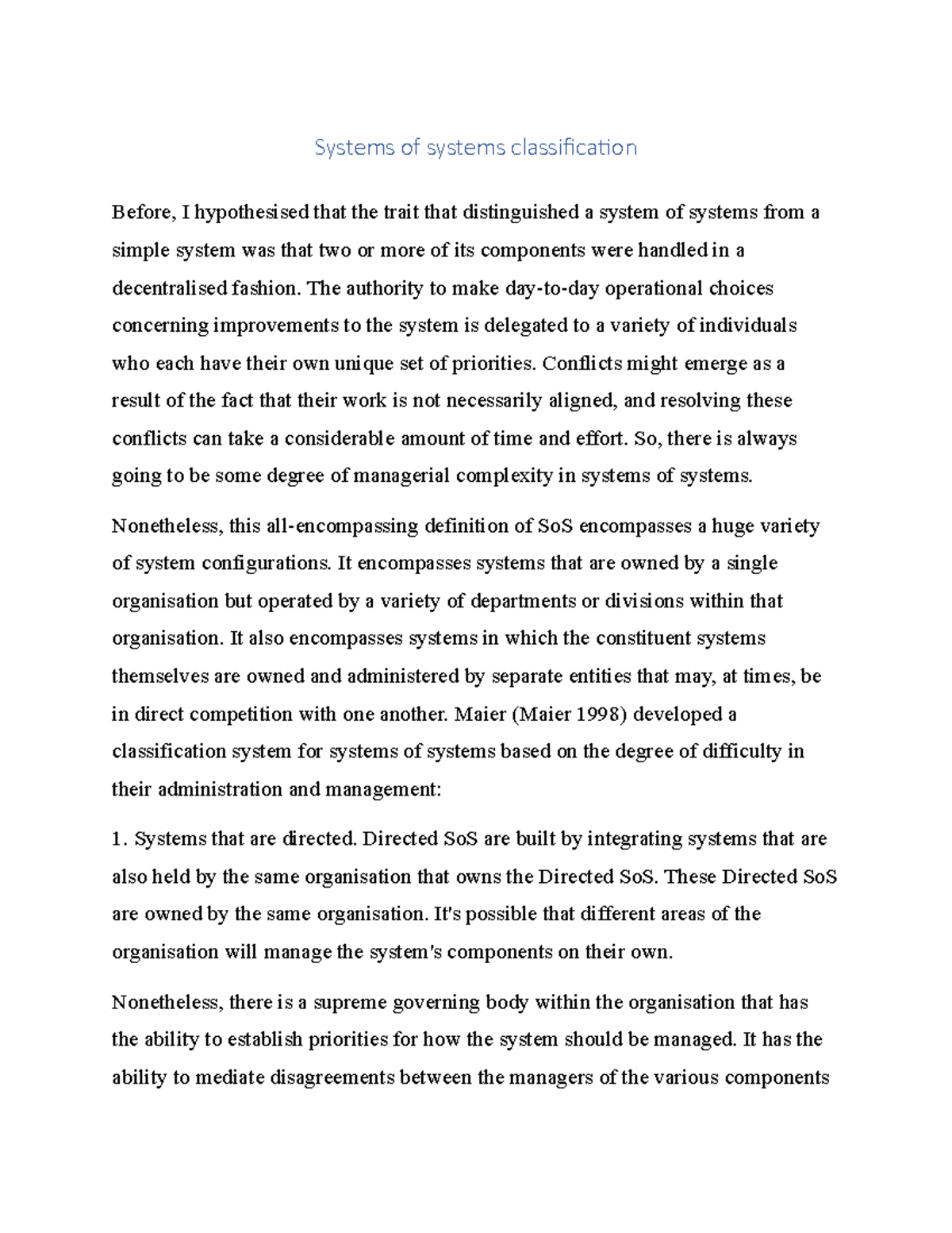 Systems of systems classification - Systems of systems classification ...