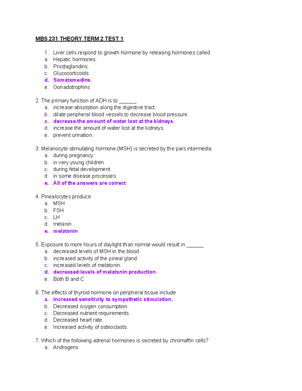 MBS 231 test 3 study - MBS 231 THEORY TERM 2 TEST 1 Liver cells respond ...