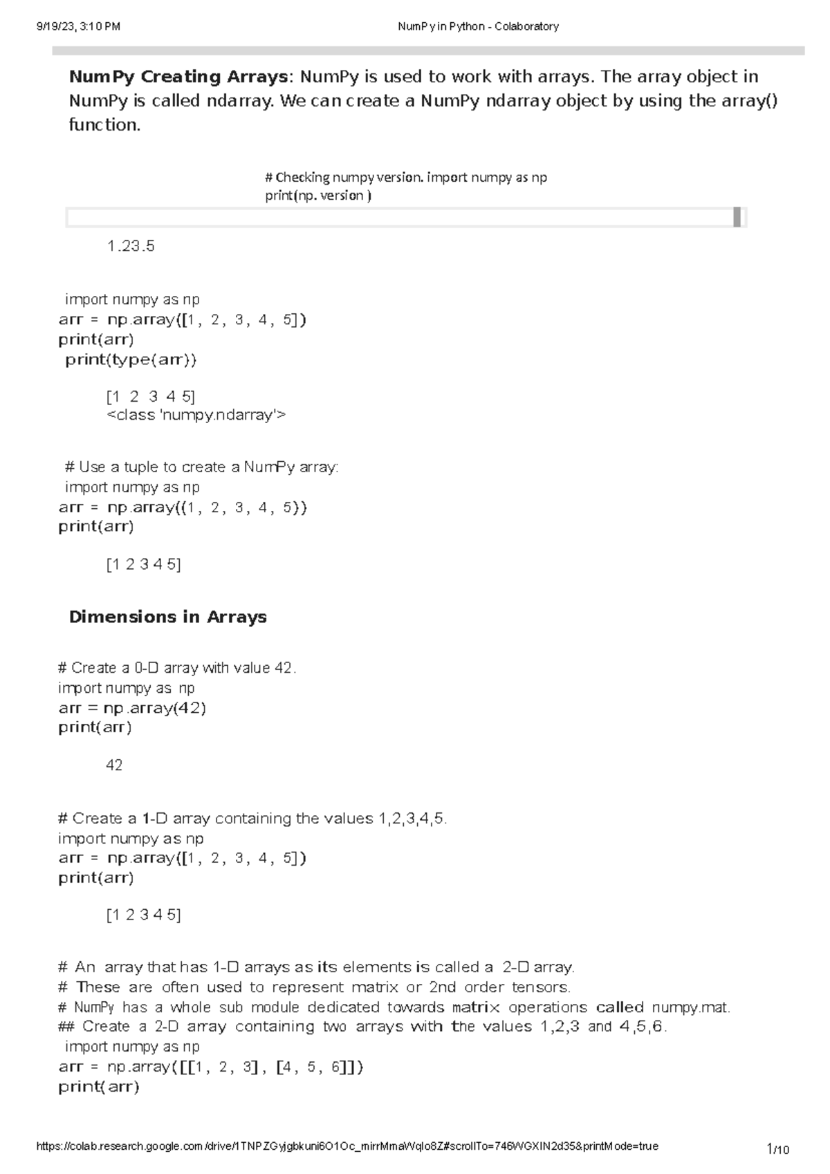 Num Py In Python Colaboratory 91923 310 Pm Numpy In Python