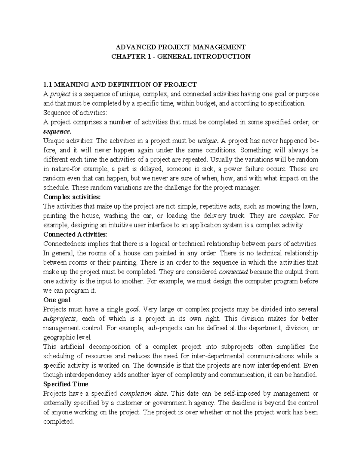 Ch 1&3 APM - ADVANCED PROJECT MANAGEMENT CHAPTER 1 - GENERAL ...