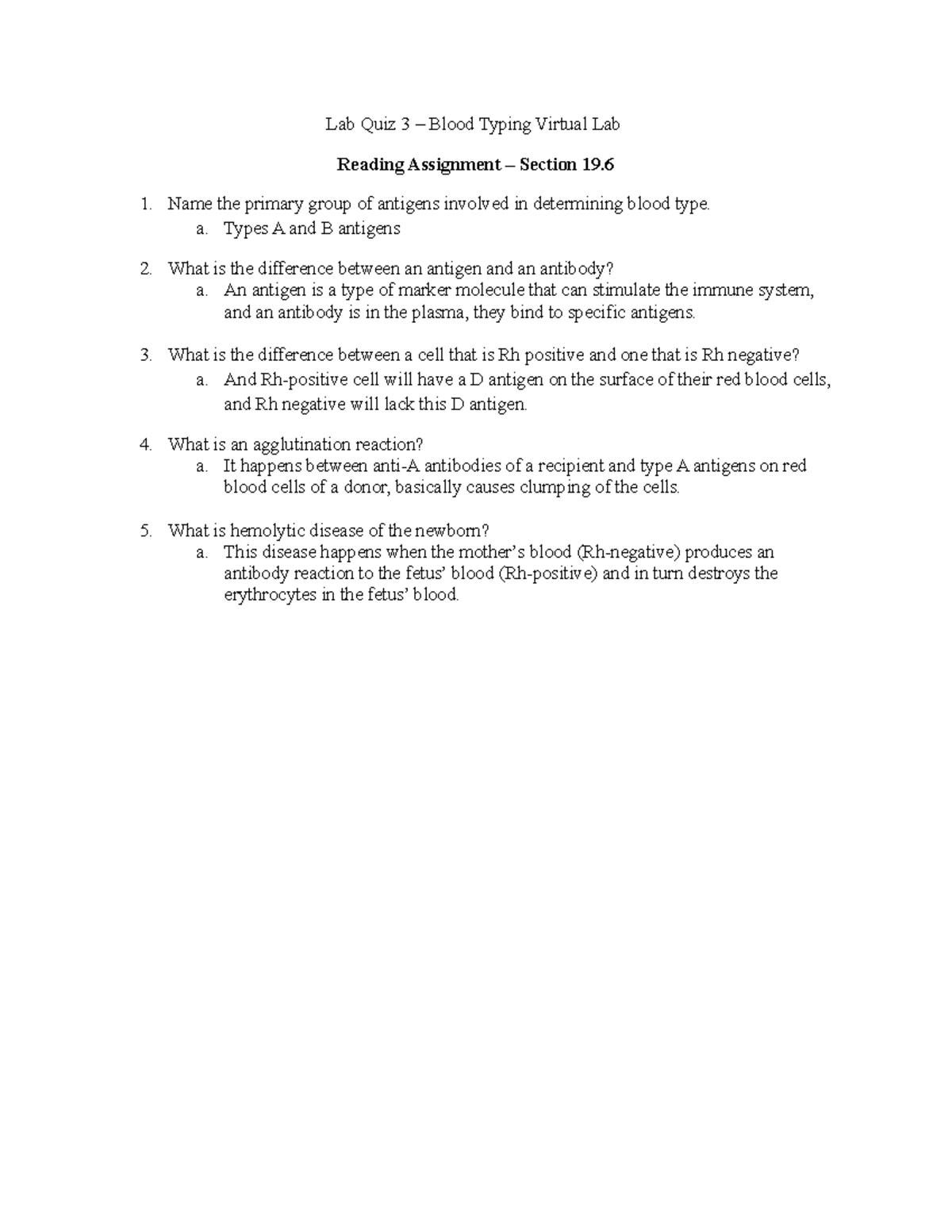 Lab Quiz 3 Practice - Lab Quiz 3 – Blood Typing Virtual Lab Reading ...