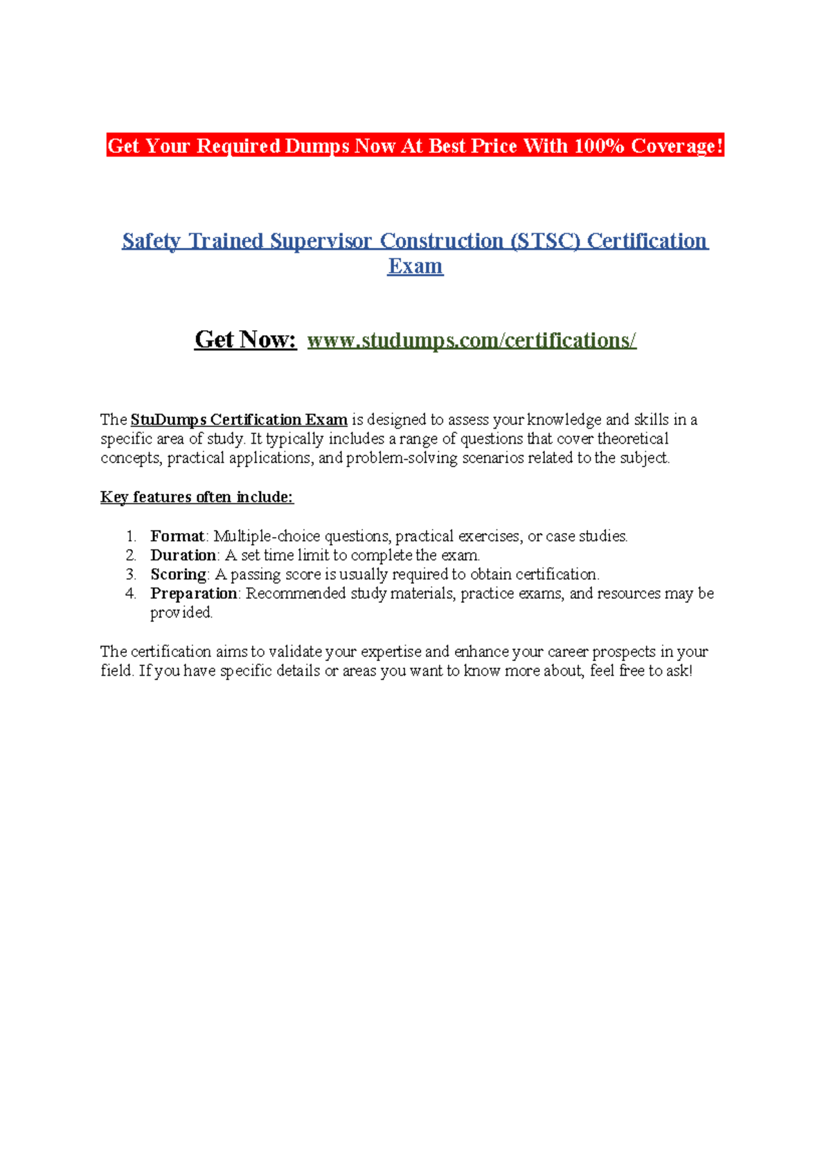 Safety Trained Supervisor Construction (STSC) Certification Exam - Get ...