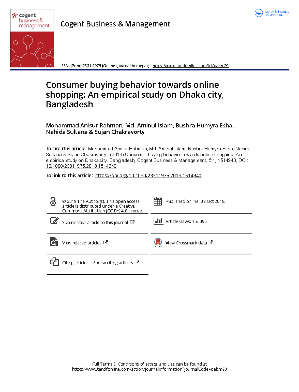 Consumer buying behavior towards online shopping An empirical study on Dhaka city Bangladesh ...
