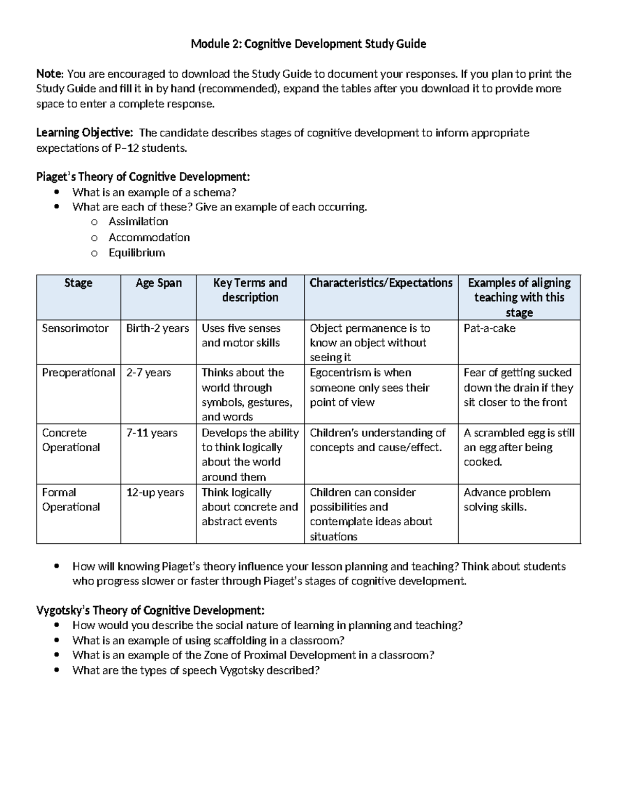 D094 d307 m2 study guide - Module 2: Cognitive Development Study Guide ...