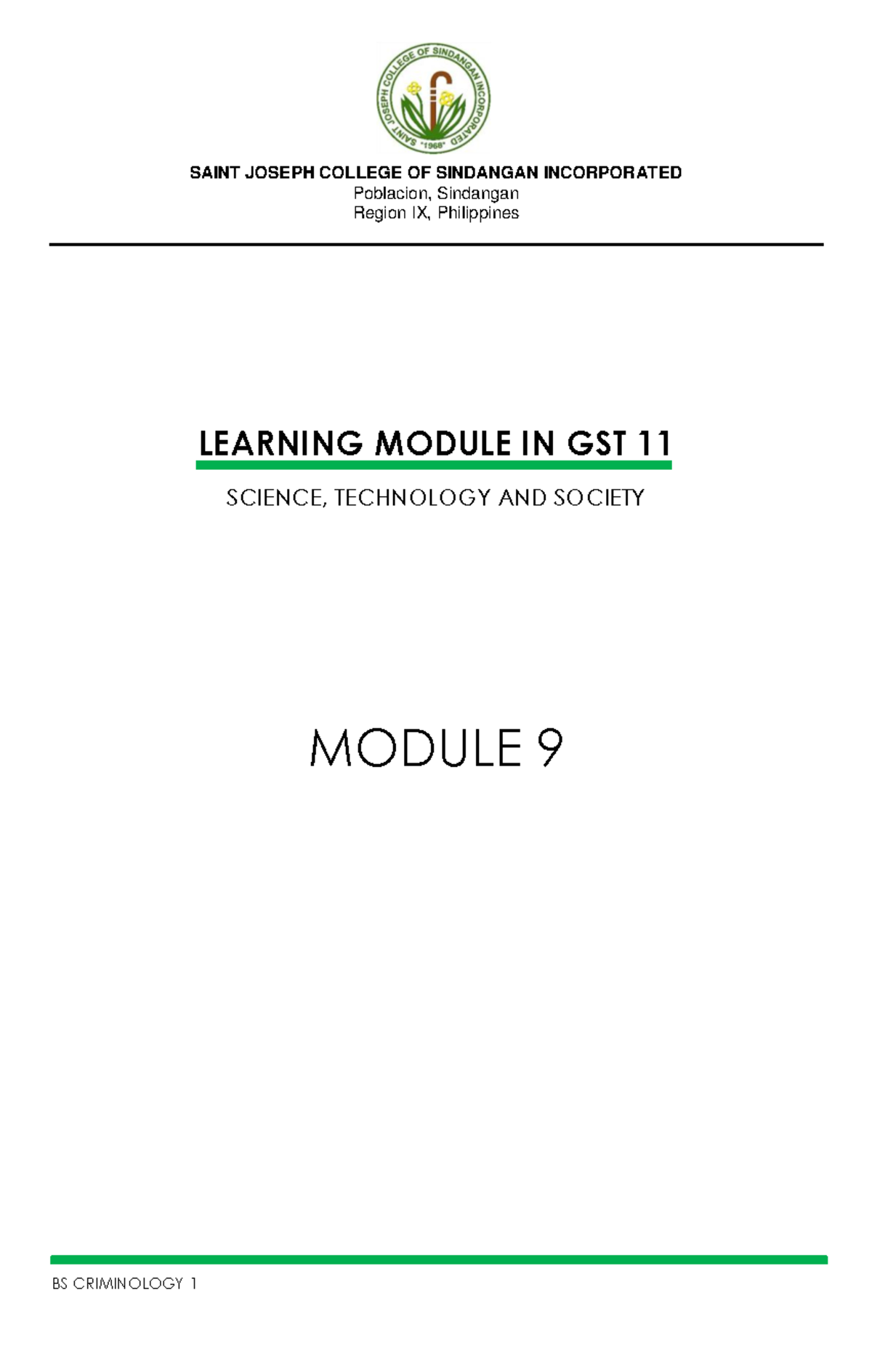 GST 11 Module 9 - Science, Technology and Society - SAINT JOSEPH COLLEGE OF SINDANGAN ...