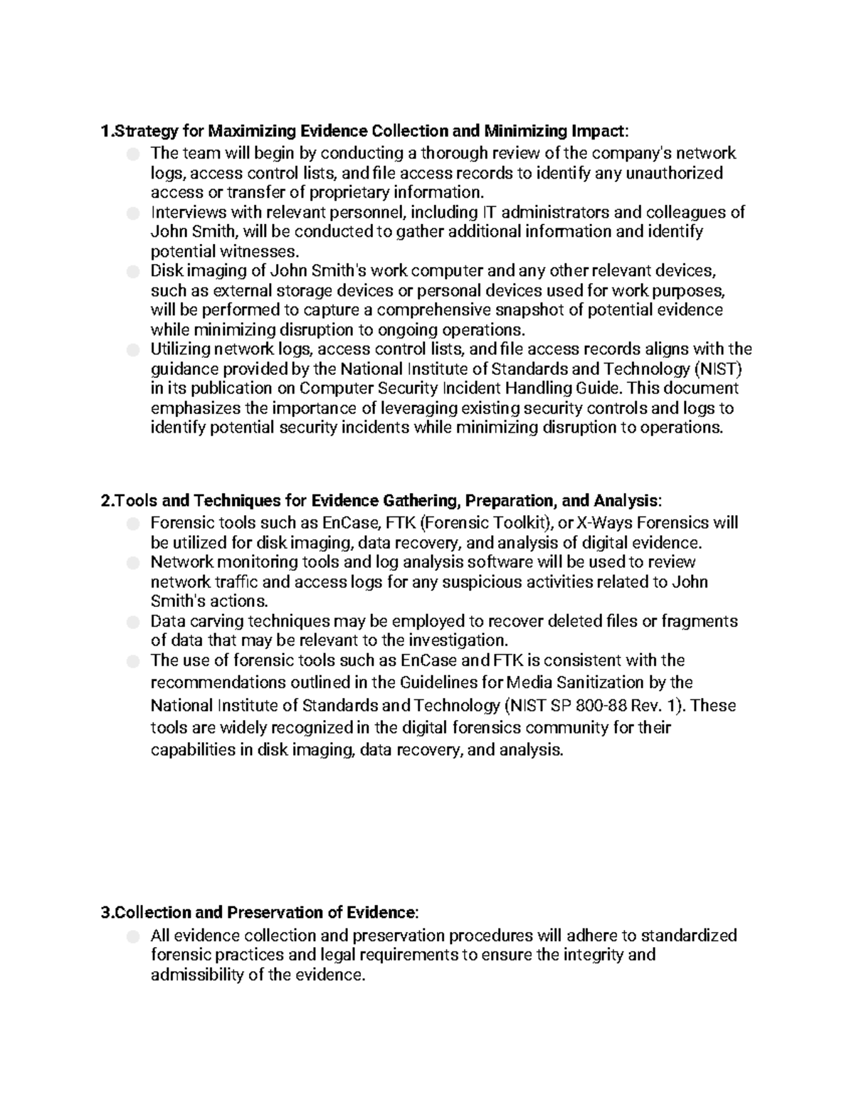 TASK 1 Investigative PLAN OF Action - 1 for Maximizing Evidence ...