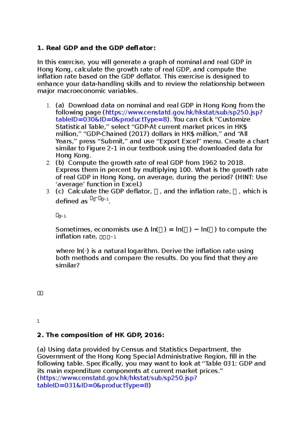 Problem set - Real GDP and the GDP deflator: In this exercise, you will ...