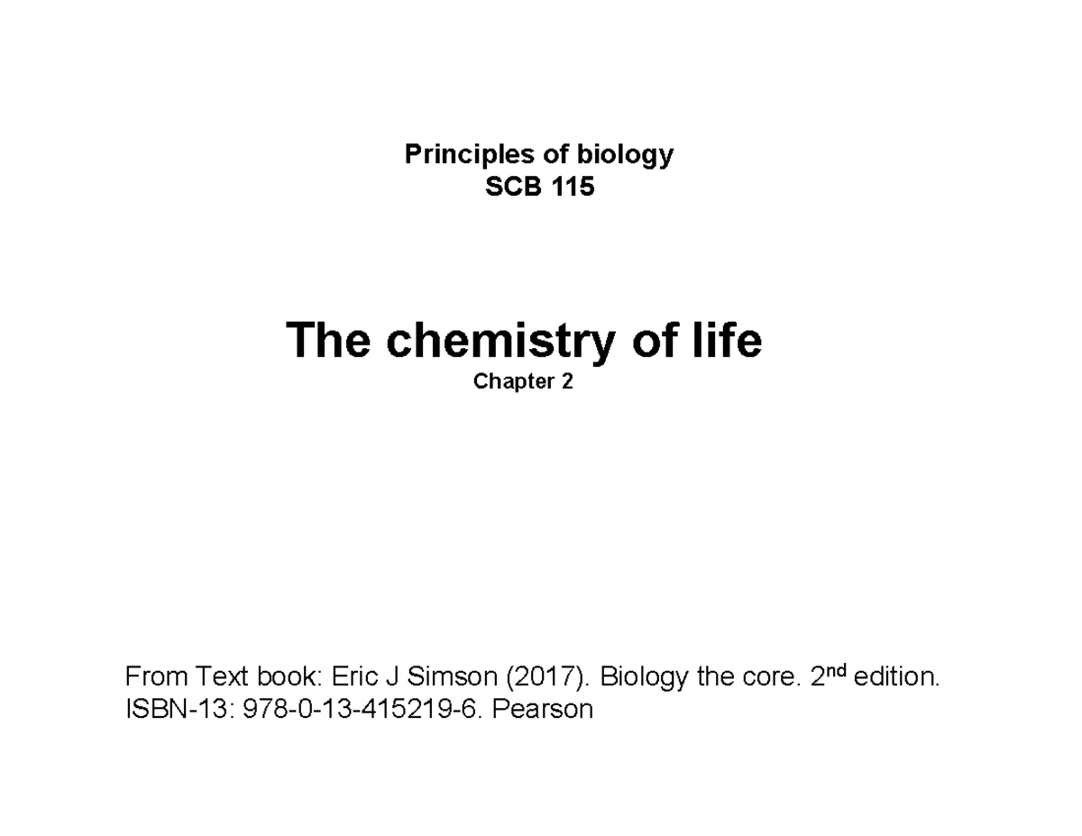 1 The chemistry of life - Lecture notes 1 - The chemistry of life ...