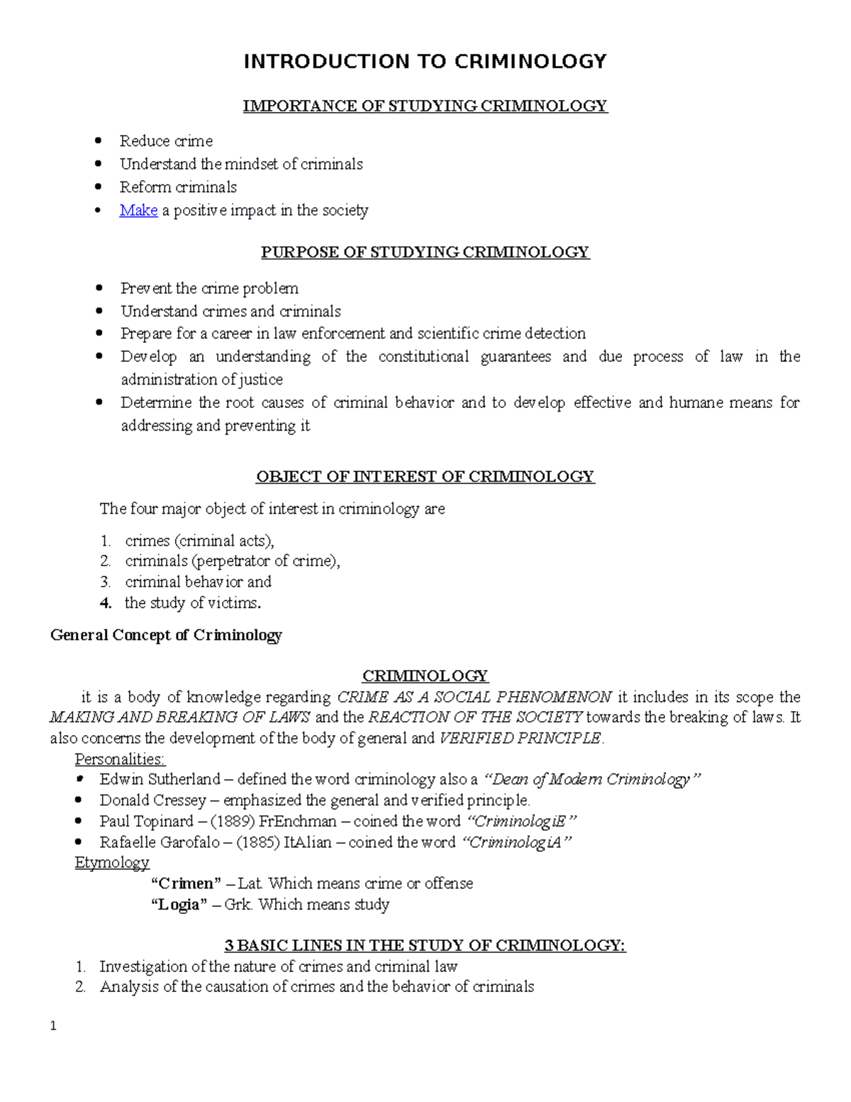 Introduction TO Criminology handouts-prelim - INTRODUCTION TO ...