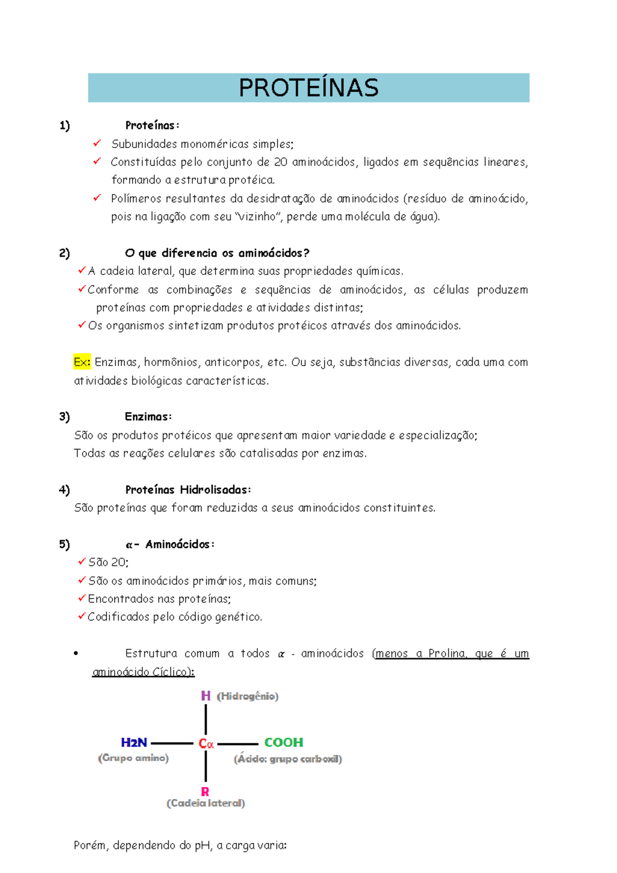 Resumão Proteínas - estrutura proteica, metabolismo.... - 1 ...