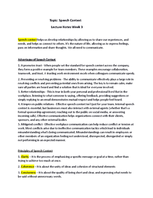 Speech Context in Communication - Topic: Speech Context Lecture Notes ...