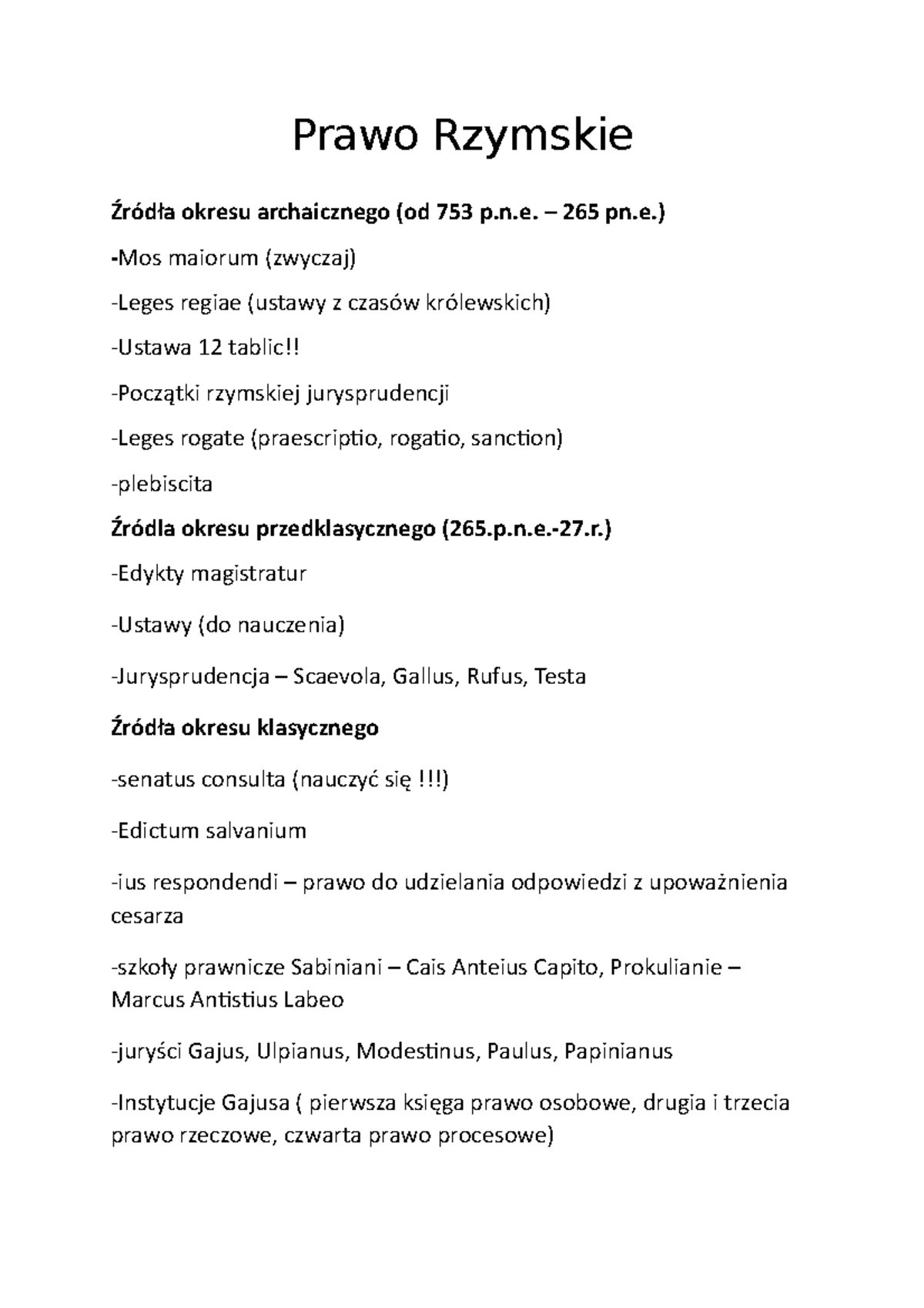 Prawo rzymskie - Prawo Rzymskie Źródła okresu archaicznego (od 753 p.n ...