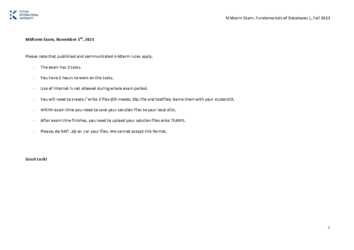 2023-11-03.Fo DB - midterm - Midterm Exam, November 3 rd, 2023 Please note that published and ...