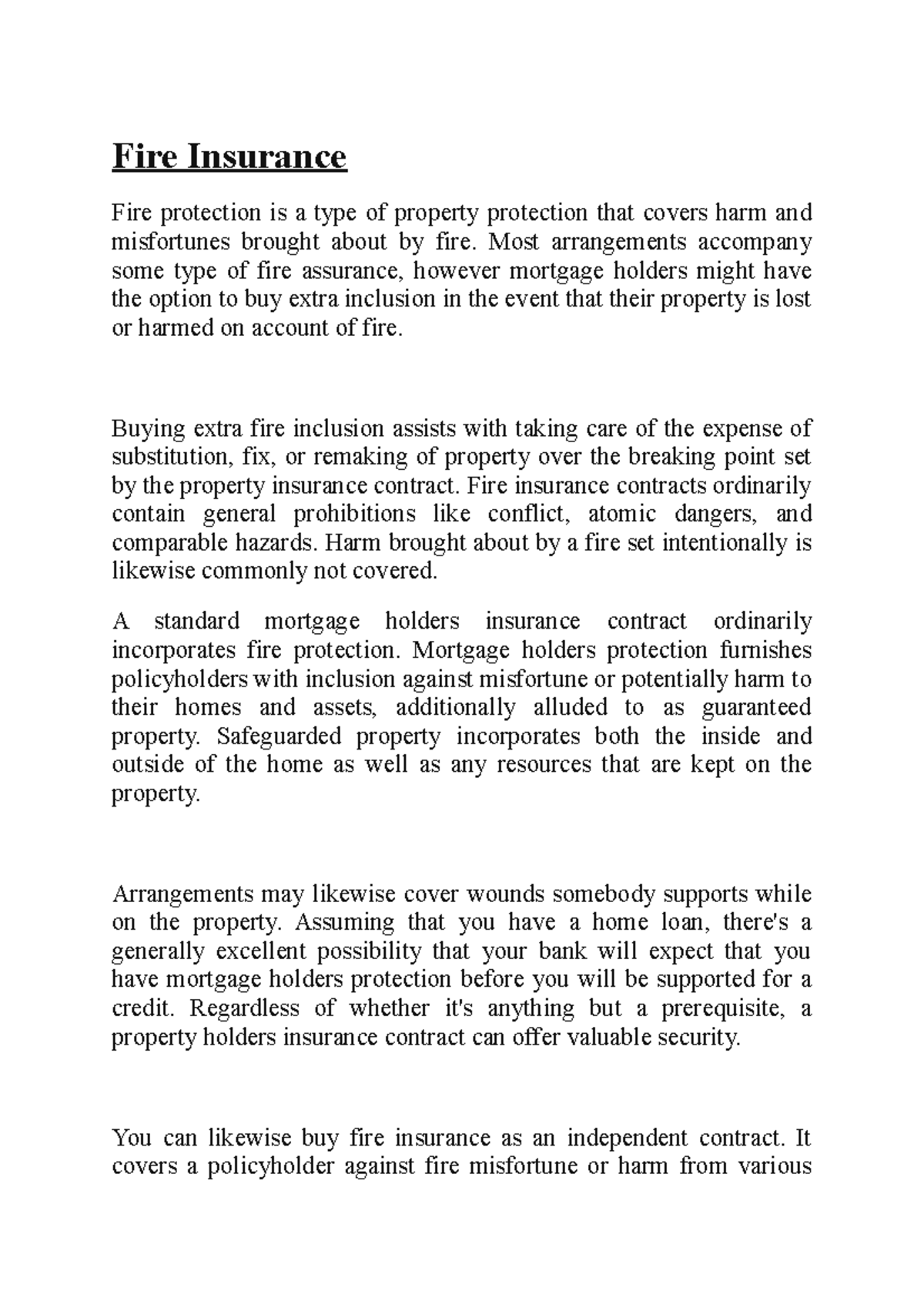 Fire Insurance - Fire Insurance Fire protection is a type of property ...