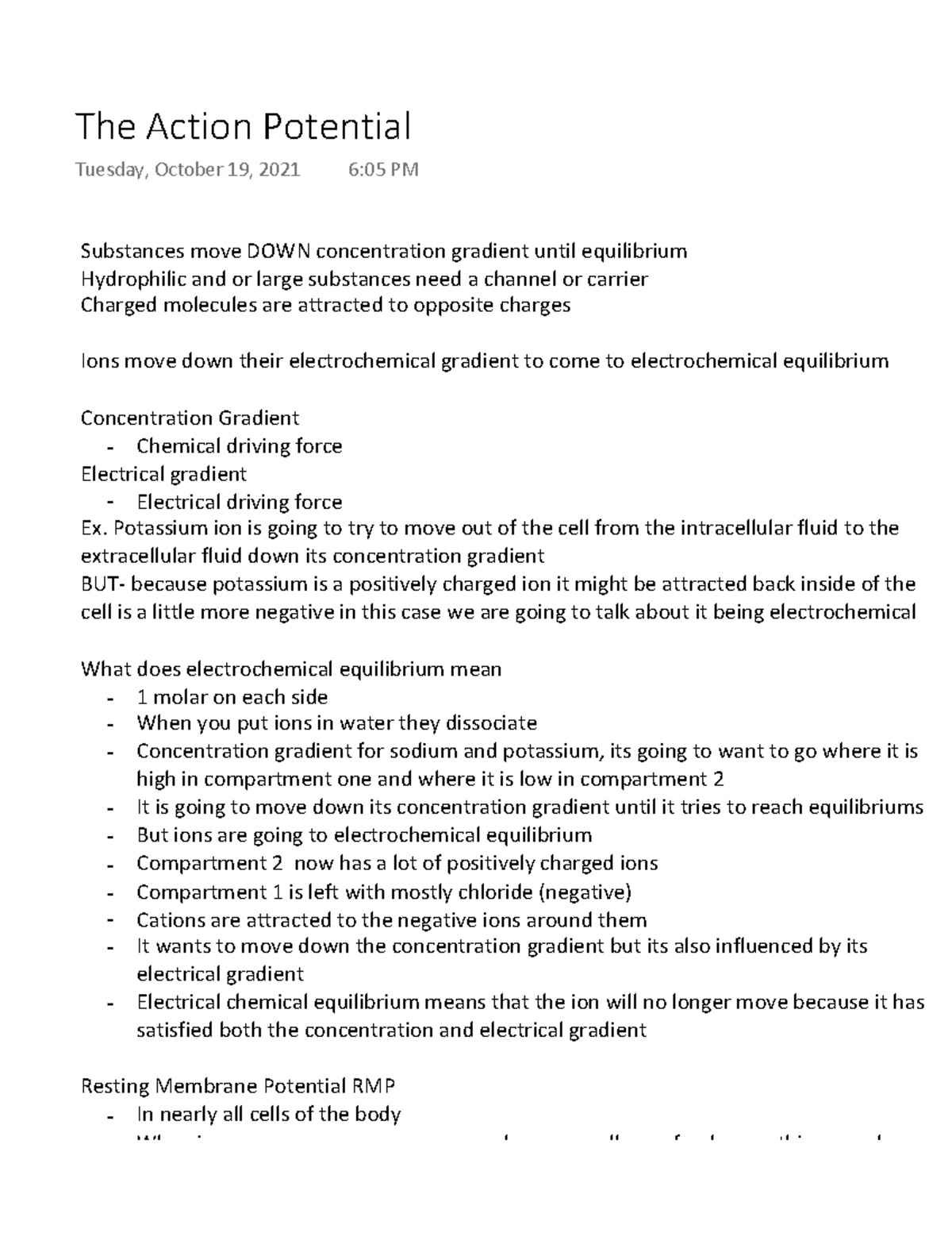 The Action Potential review - Substances move DOWN concentration ...