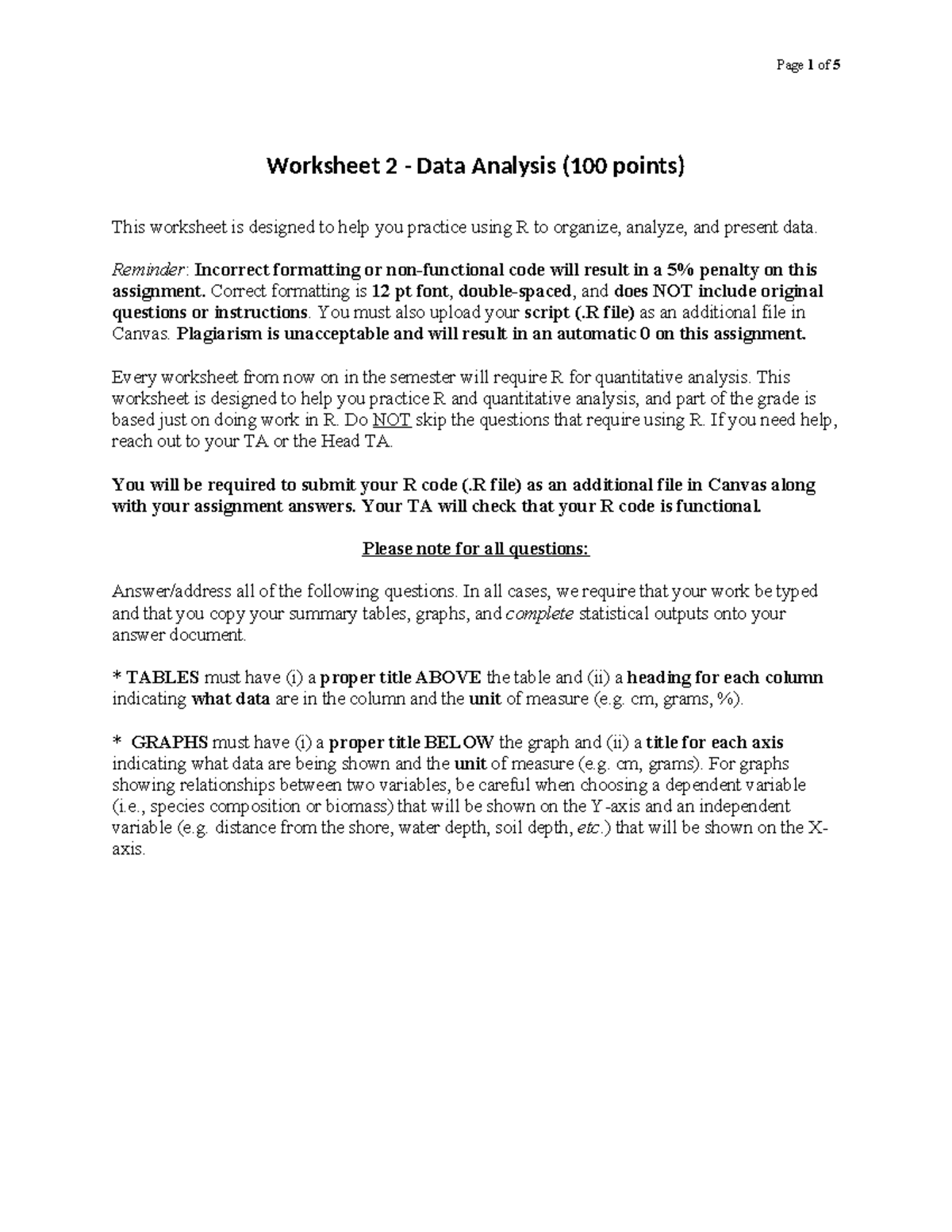 FILE 3843 - Worksheet 2 - Data Analysis (100 points) This worksheet is ...