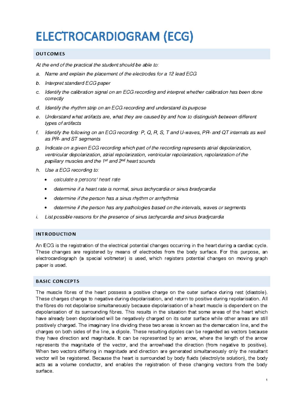 2021 Study material ECG - ELECTROCARDIOGRAM (ECG) OUTCOMES At the end ...