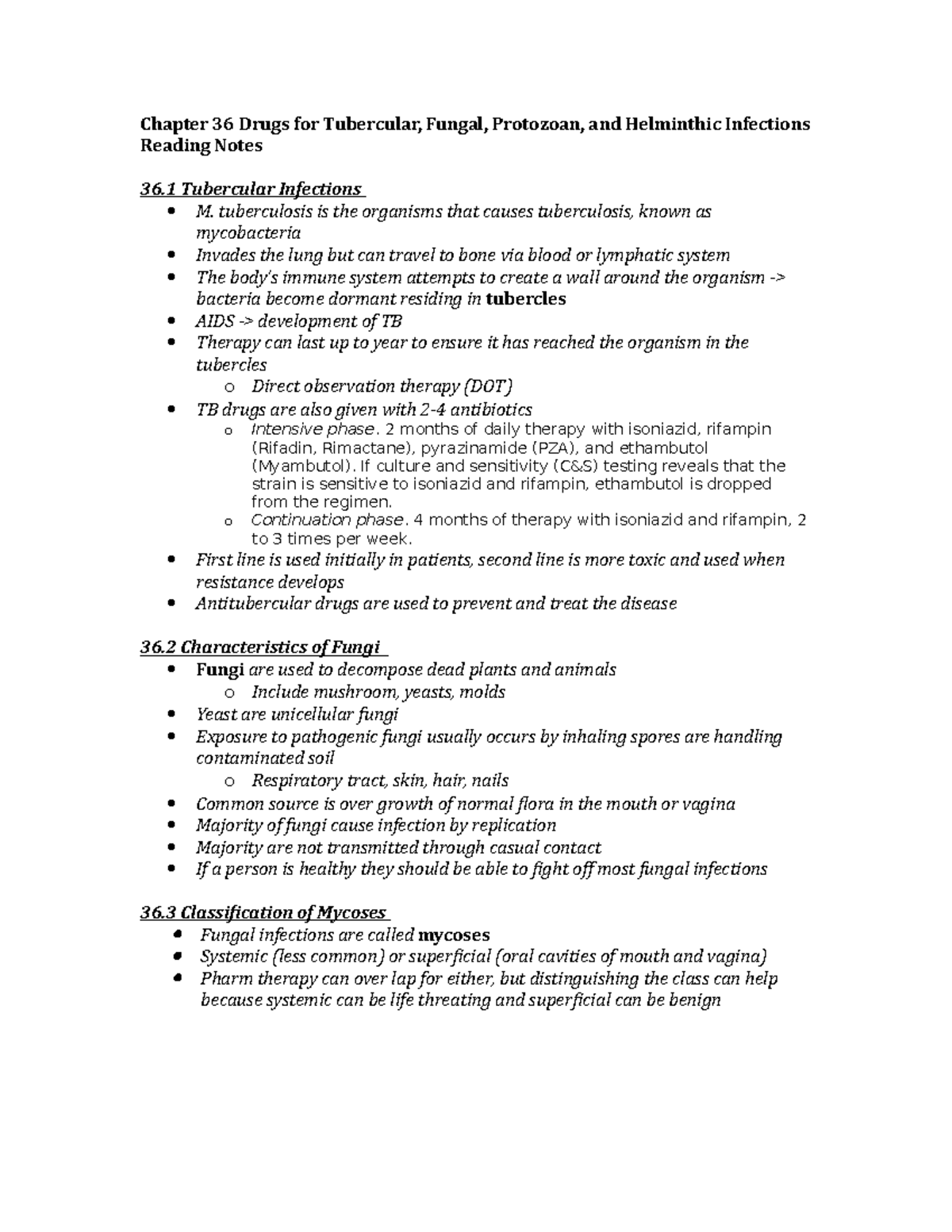 Chapter 36 Drugs for Tubercular Reading Notes - NUR 111 - Guilford Tech ...