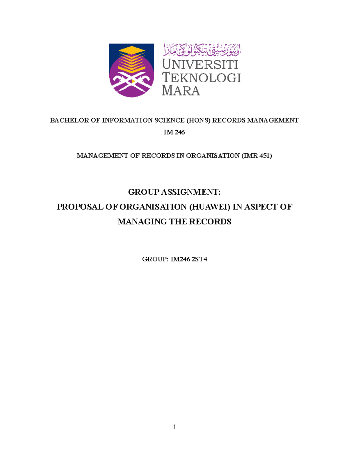 Organisation proposal imr451 - BACHELOR OF INFORMATION SCIENCE (HONS ...