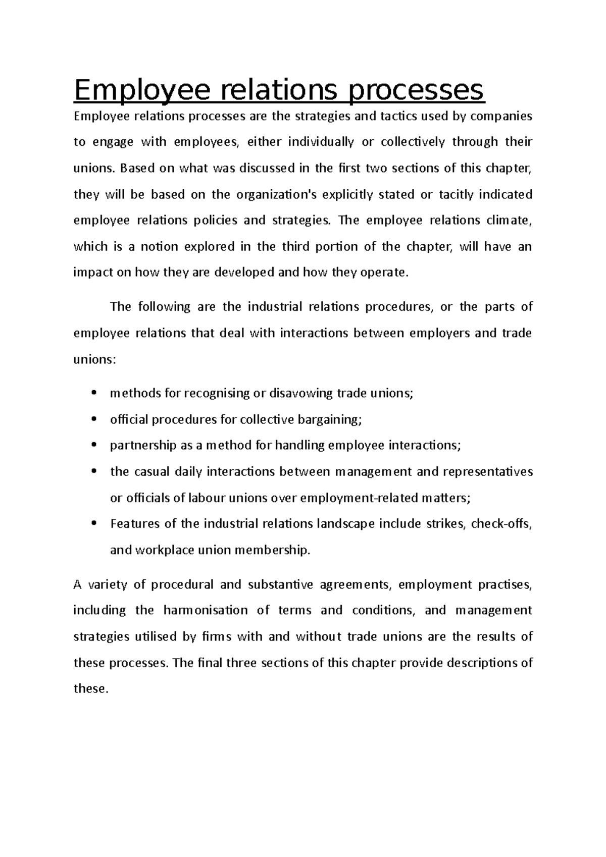 Employee relations processes - Employee relations processes Employee ...